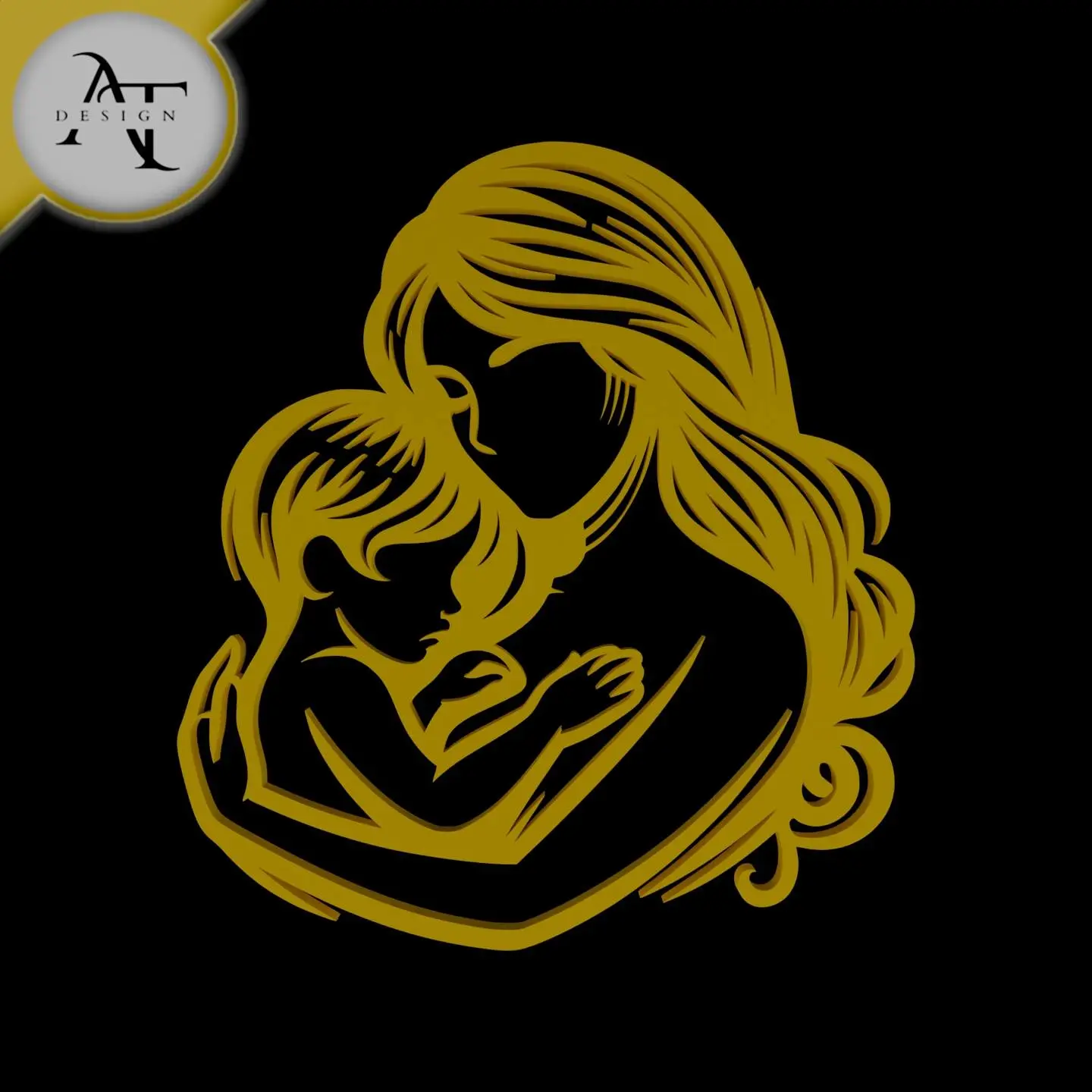 Home Decorations & Ornaments STL Download - Mom and child - Line Art ...