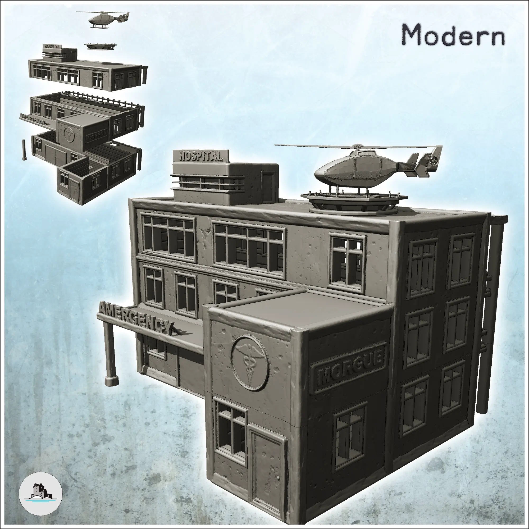 Other STL Download - Modern hospital with mortuary and helicopter on ...