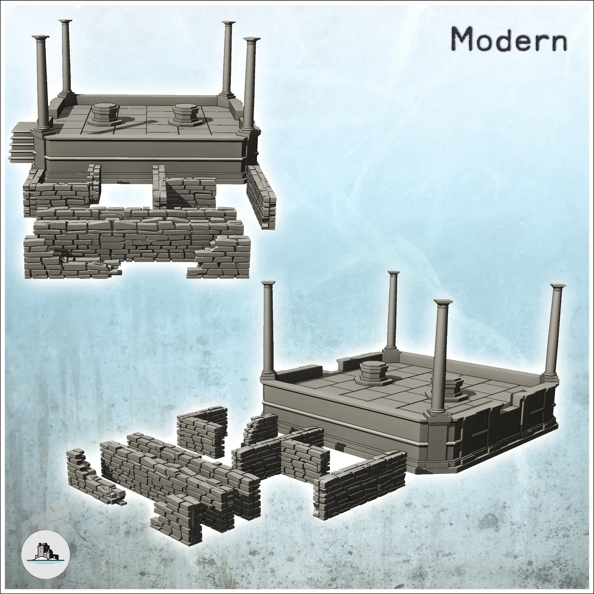 Other STL Download - Modular wall set with ruined altar with columns (2 ...