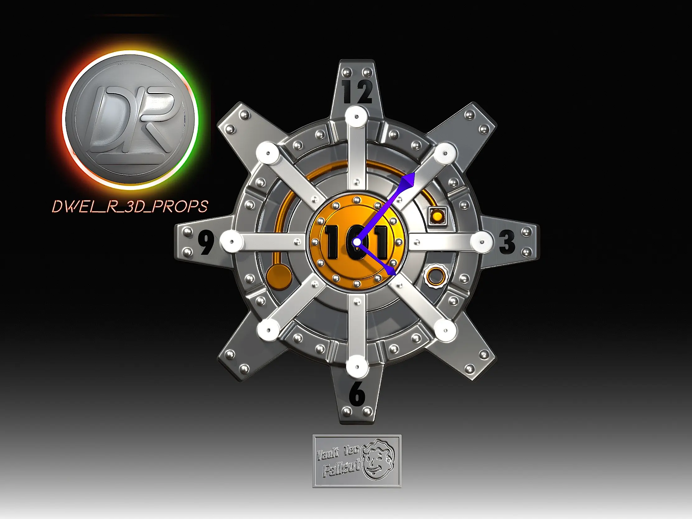 Sculptures & Artworks STL Download - Fallout Clock Vault by Dwel_R_3D_Props