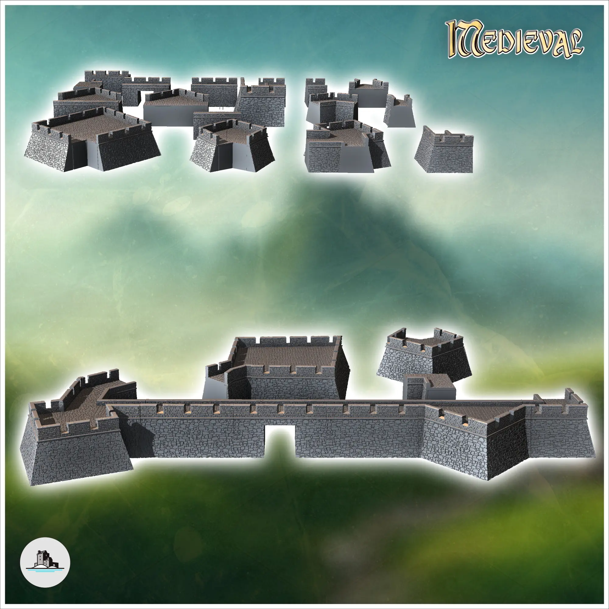 Other STL Download - Modular set of stone defensive walls with forts (2 ...