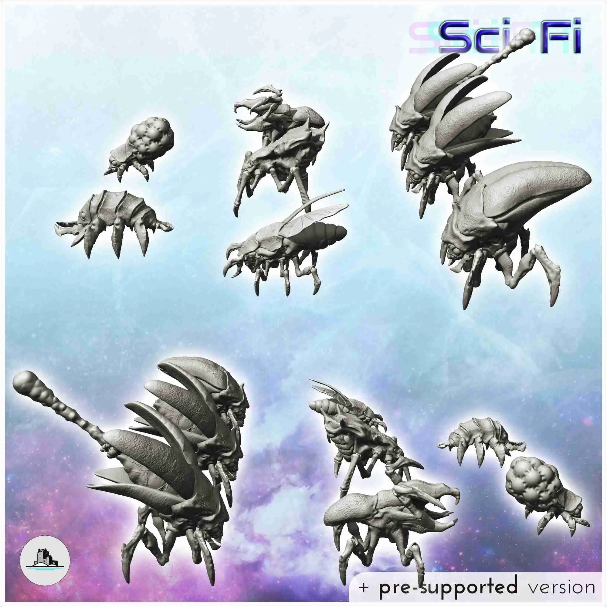 Set of seven alien creatures on legs (33) - miniatures figur | 3D ...
