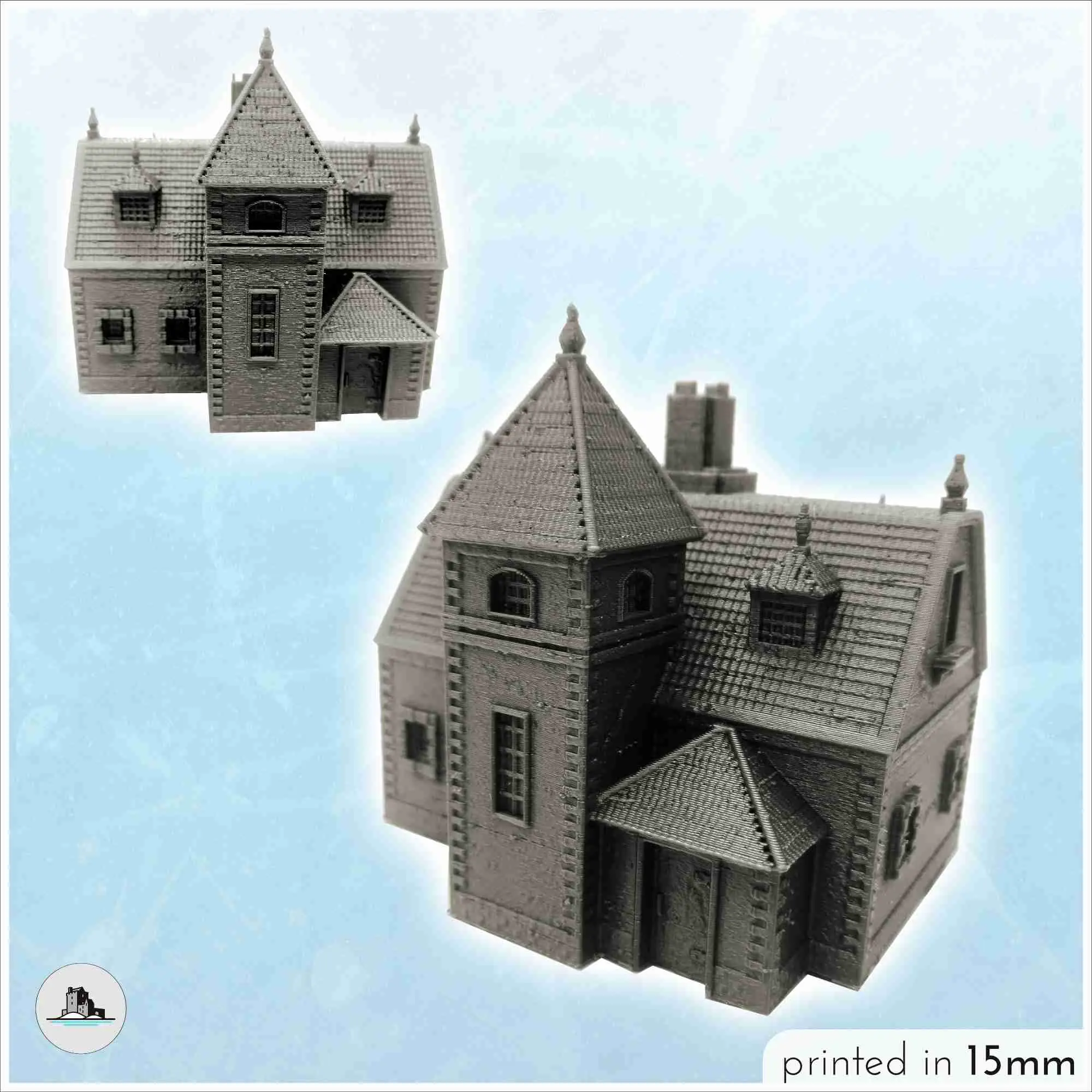 Other STL Download - Modern mansion with large entrance and annex tower ...