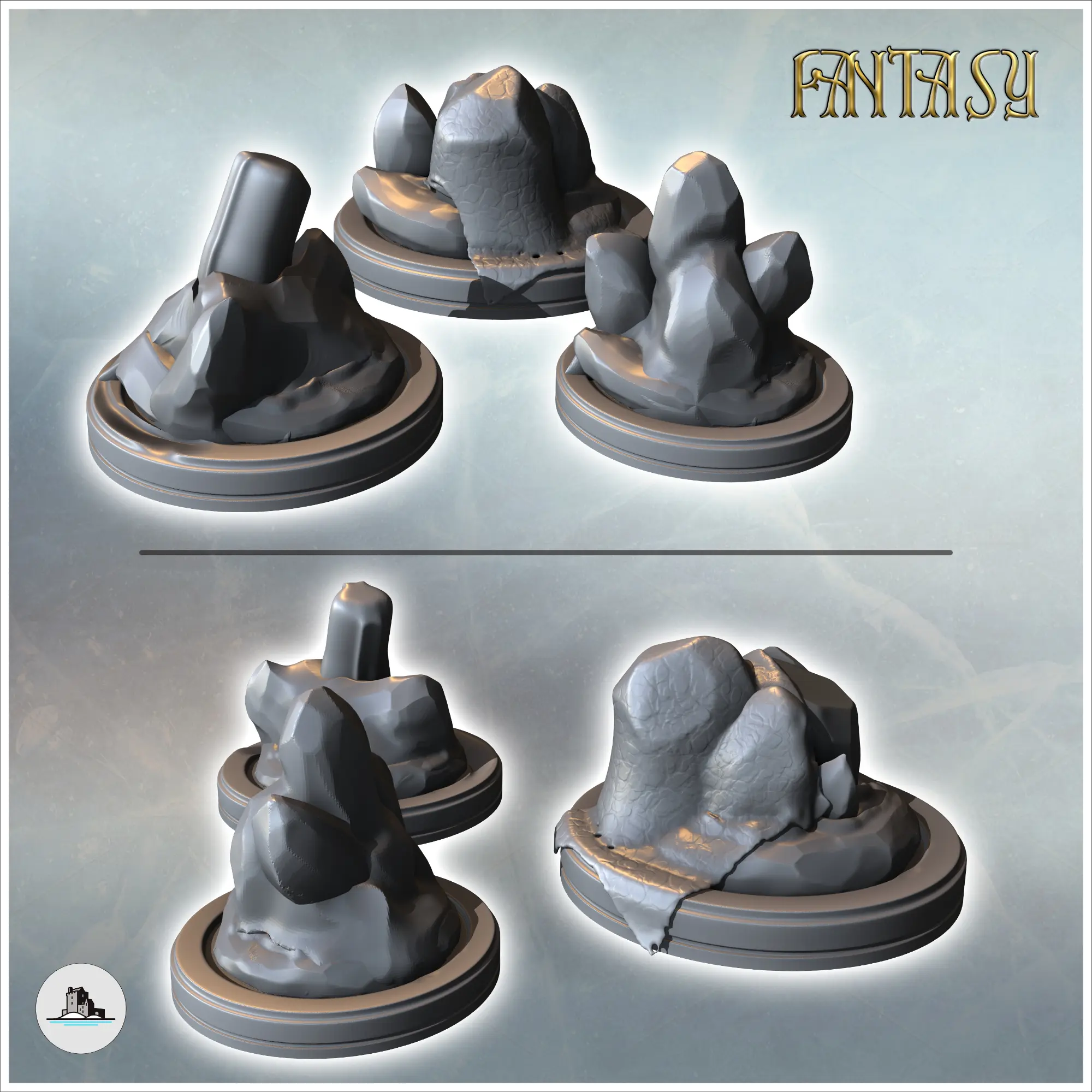 Other STL Download - Set of three crystals and rocks on round bases (1 ...