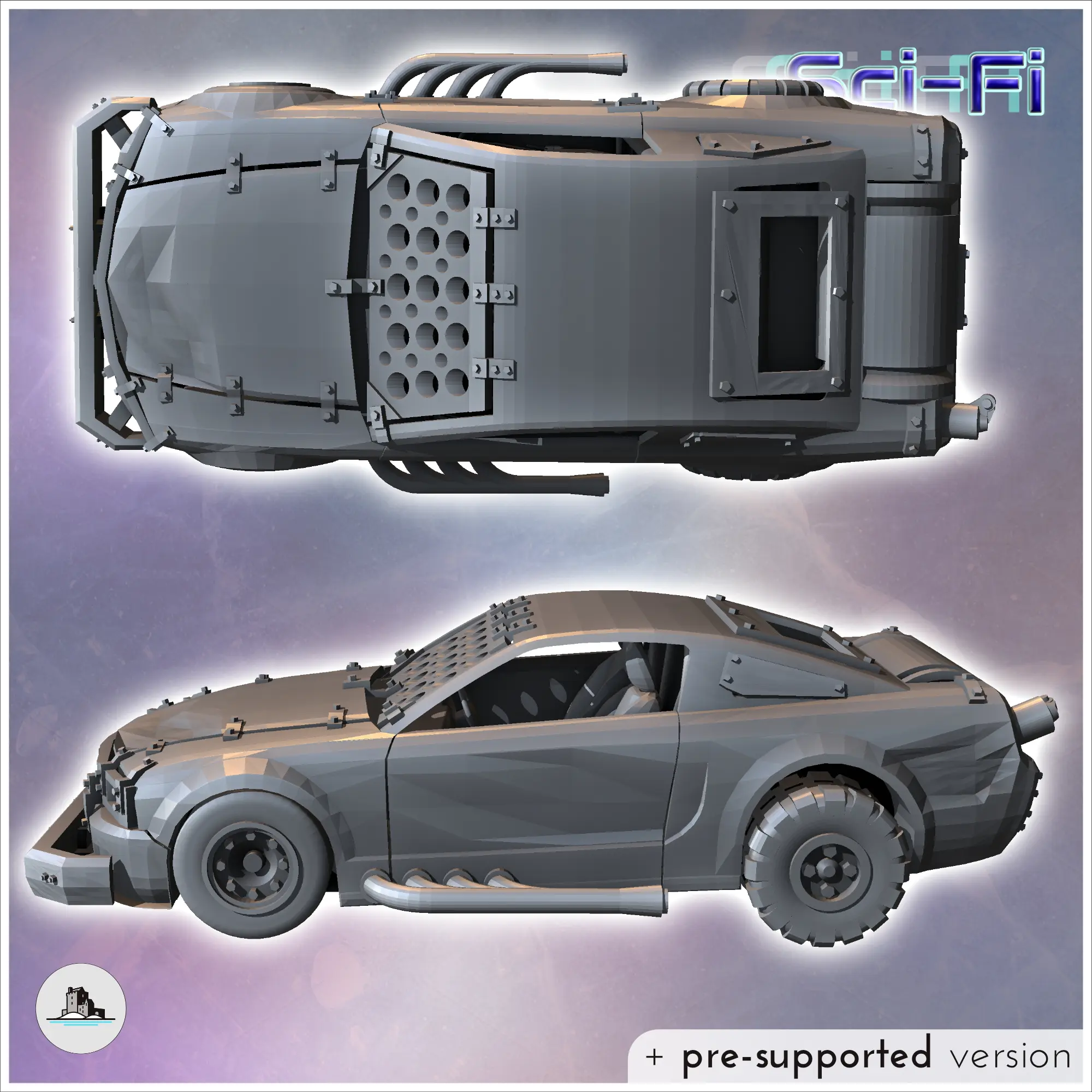 Post-apocalyptic Mustang car with improvised armor and front | 3D ...