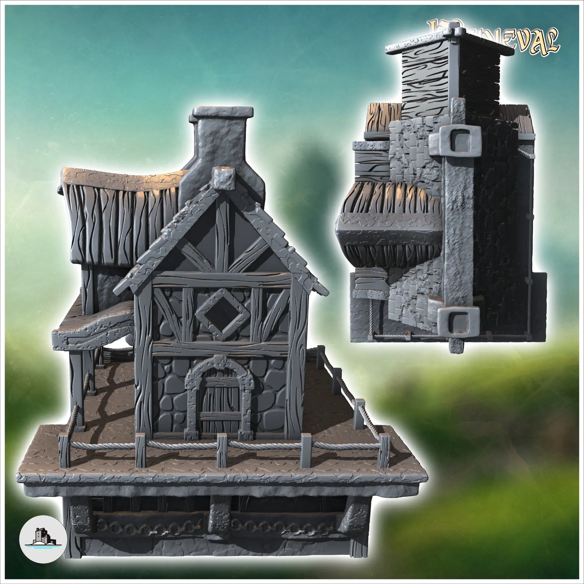 Props & Terrain STL Download - Medieval building with tiled roof and ...