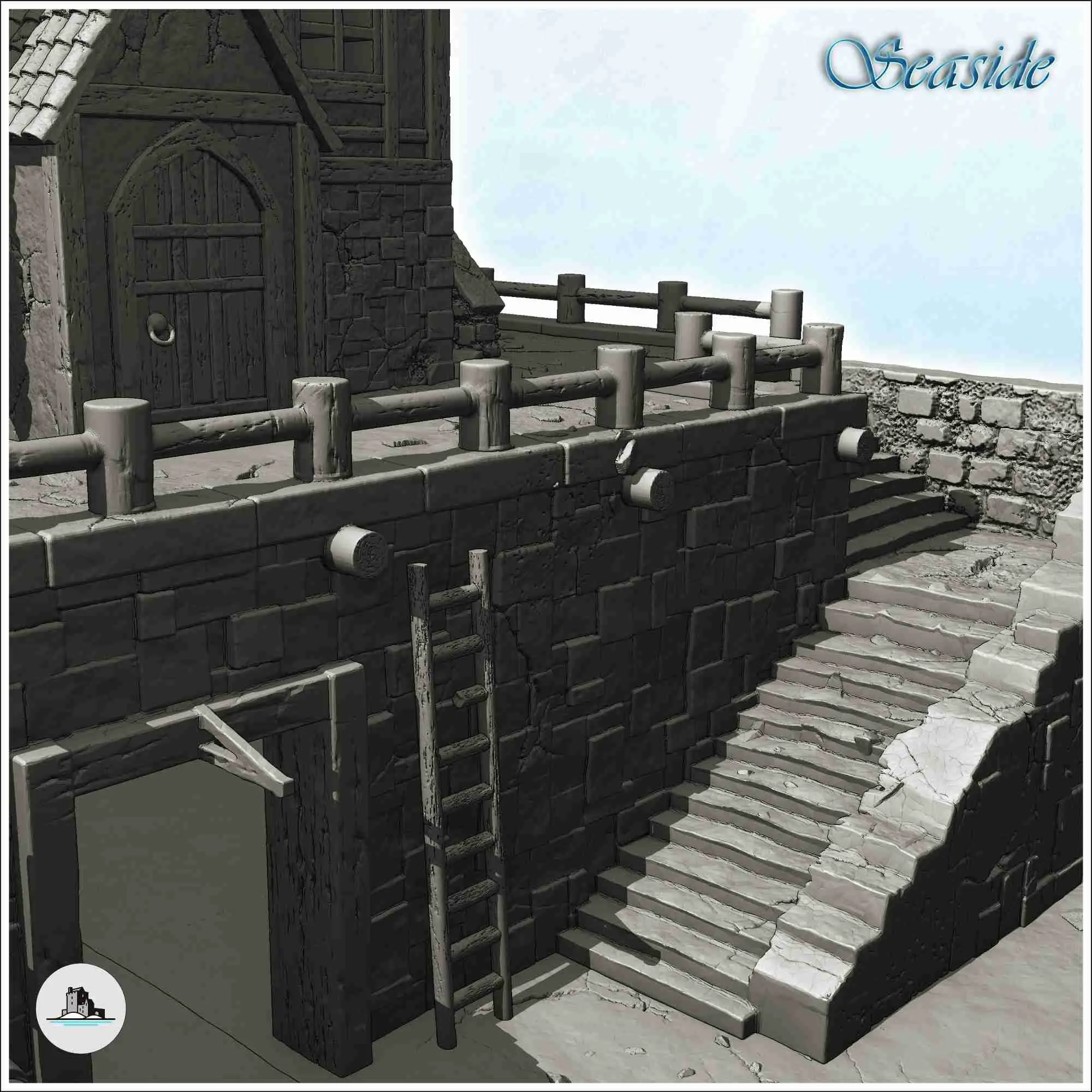 Large medieval building on stone platform with port (9) - sc | 3D ...