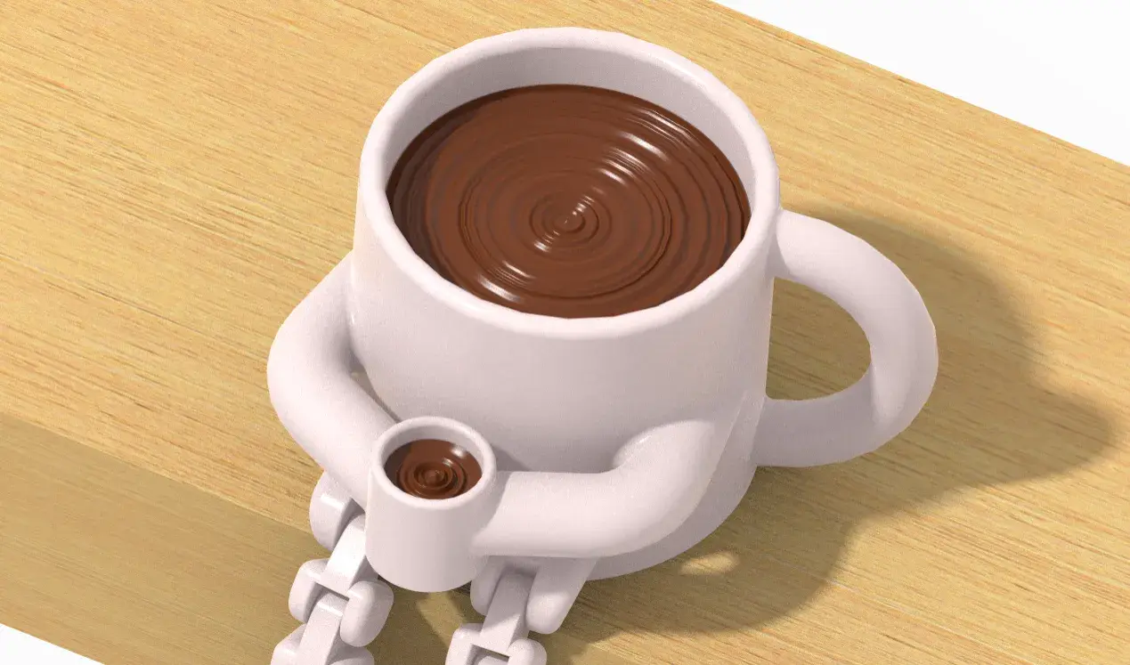 Sculptures & Artworks STL Download - ☕ Coffee Cup Man – Funny Sitting Mug 3D Print STLby STDESIGN