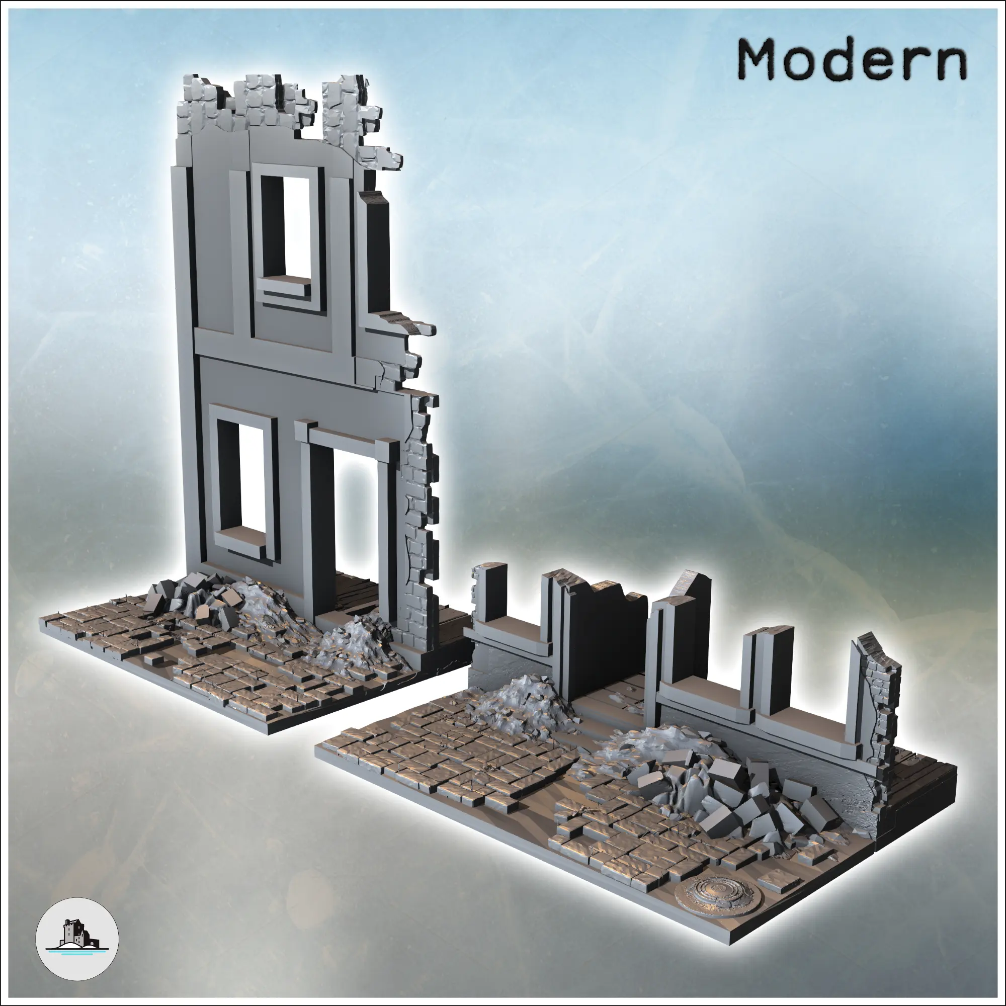 Other STL Download - Set of ruined walls with debris on the ground (10 ...