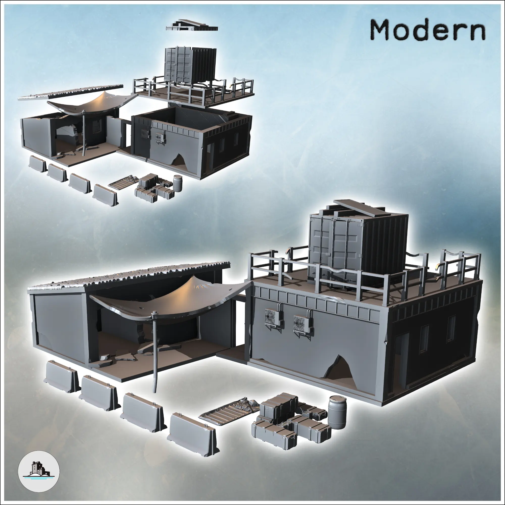 Props & Terrain STL Download - Modern outpost with tarpaulin and concrete slabs (9) - miniaby ...