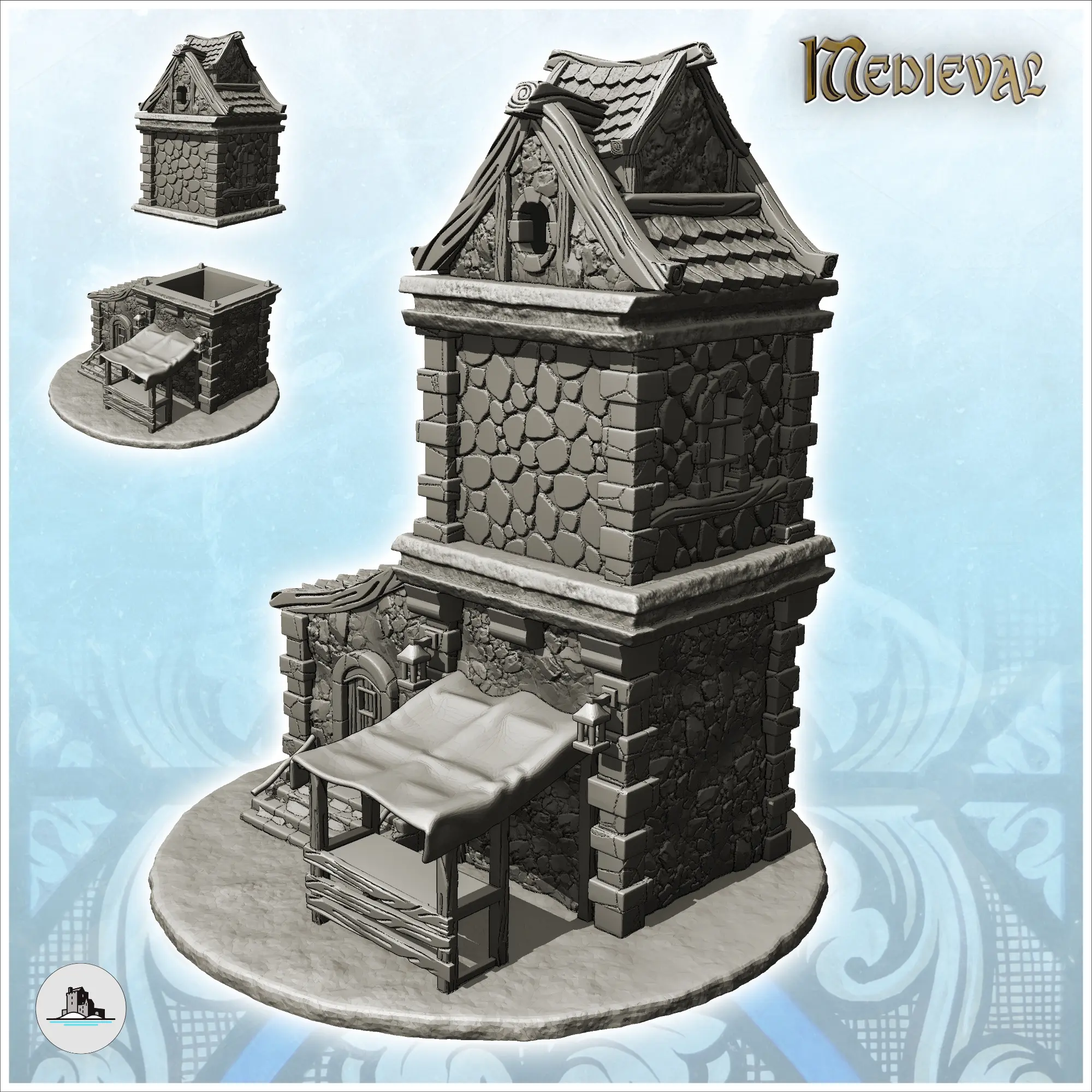 Other STL Download - Medieval tower with entrance to annex and covered ...