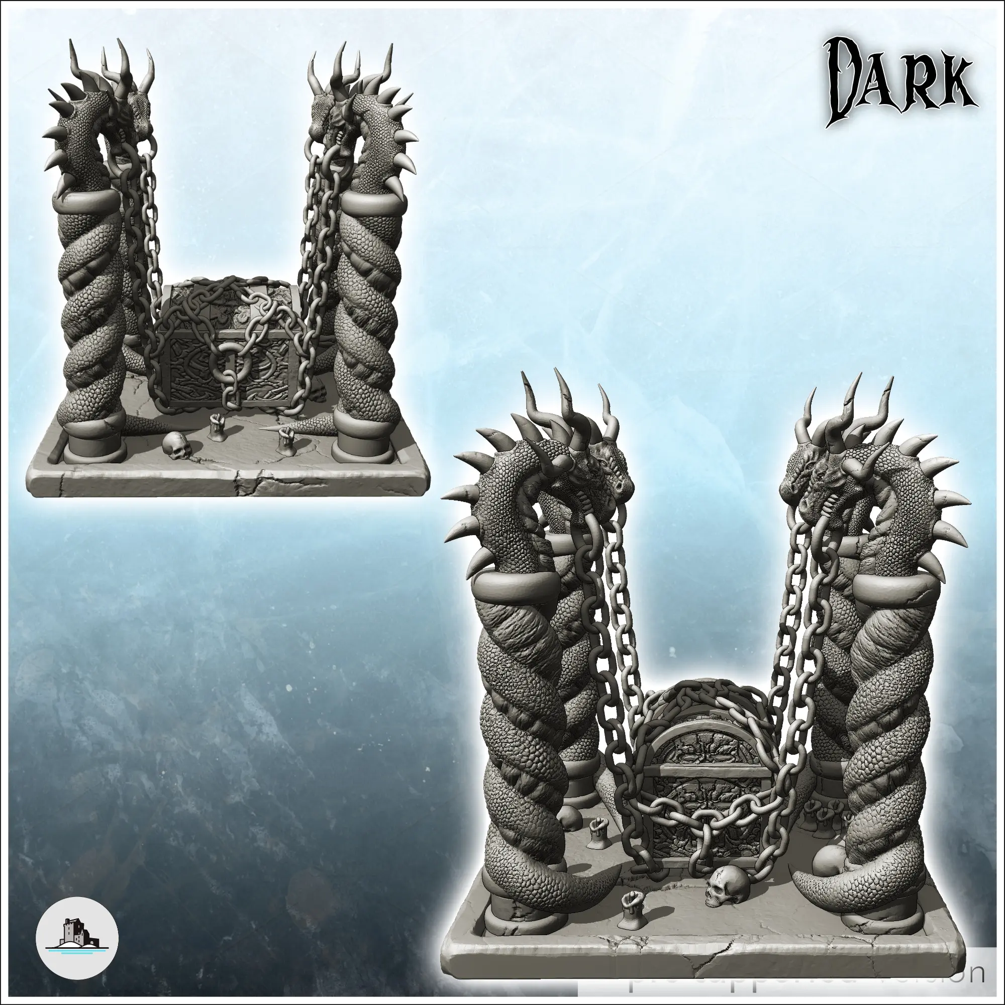 Other STL Download - Treasure chest with chains connected to columns ...