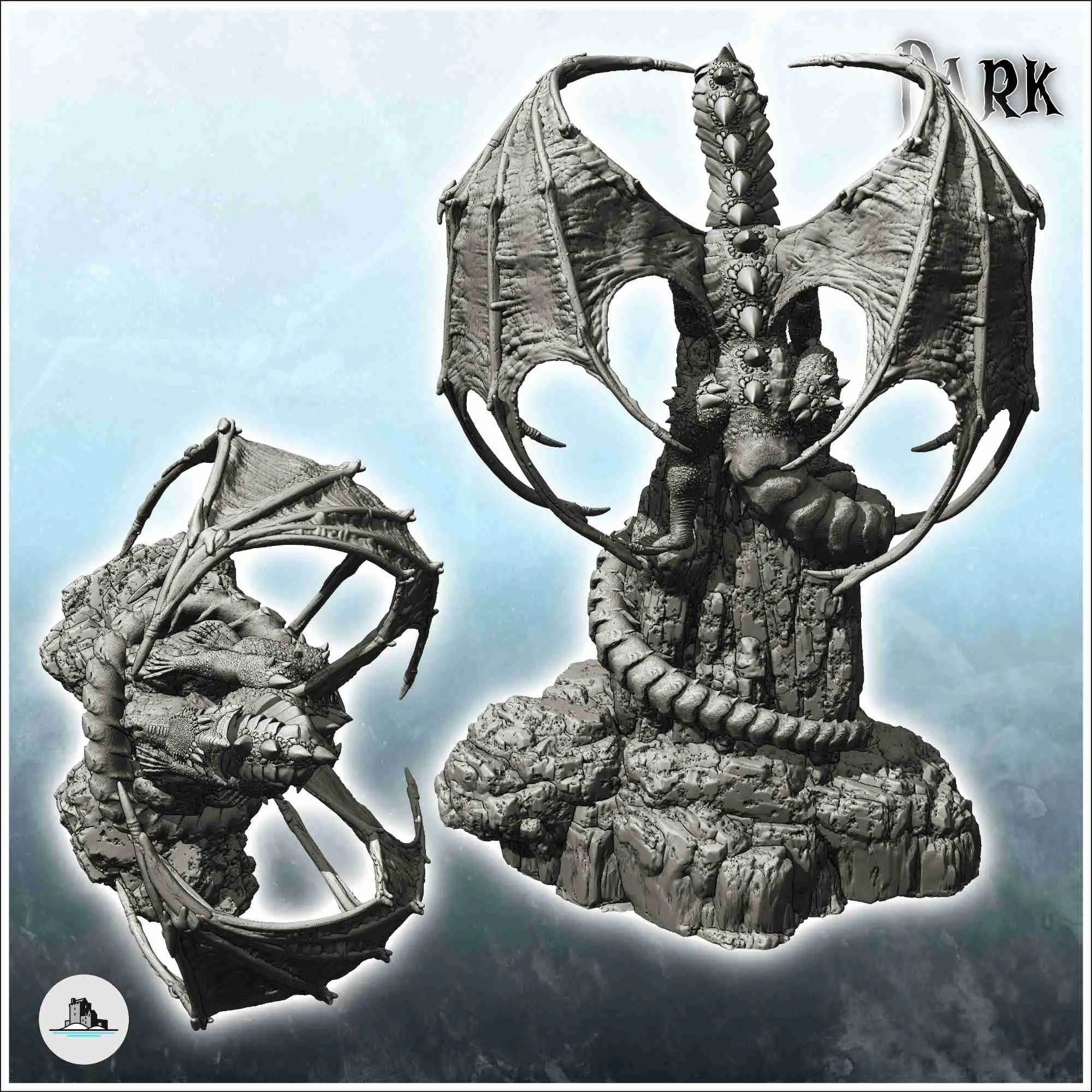 Characters & Creatures STL Download - Winged dragon clinging to a ...