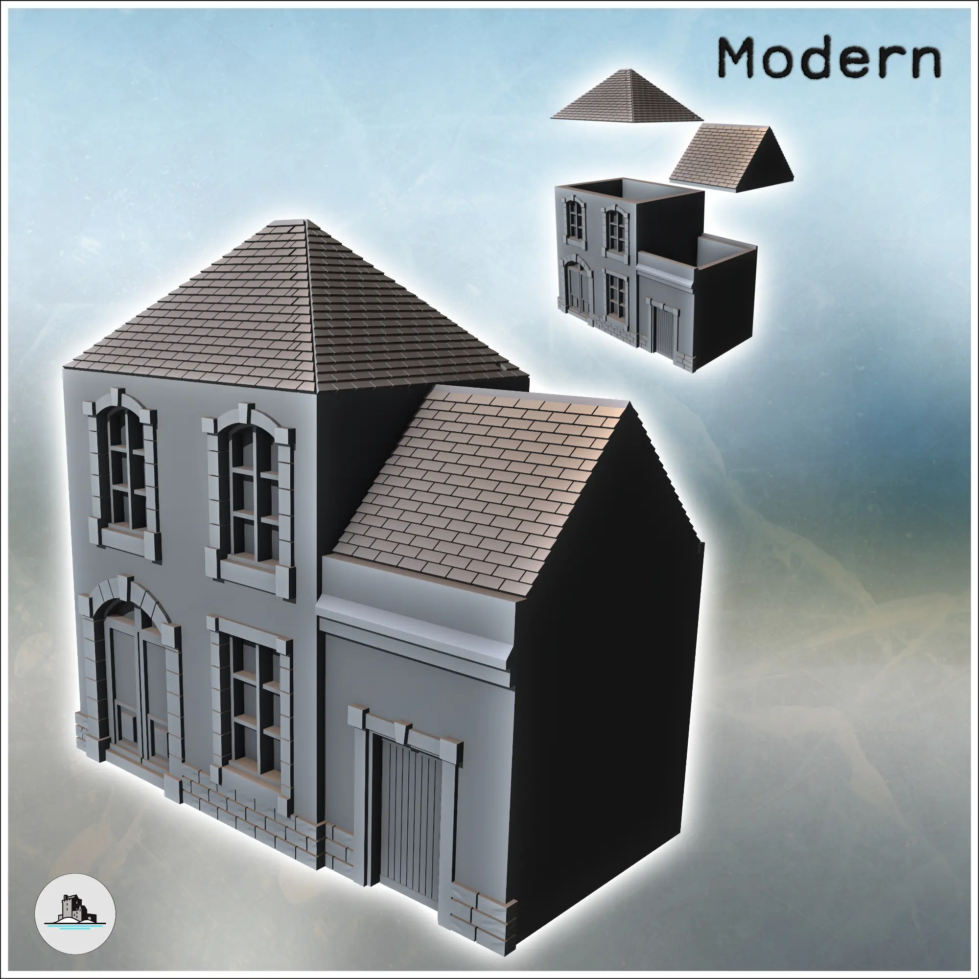Miniatures STL Download - Modern slate-roofed building with annex and ...