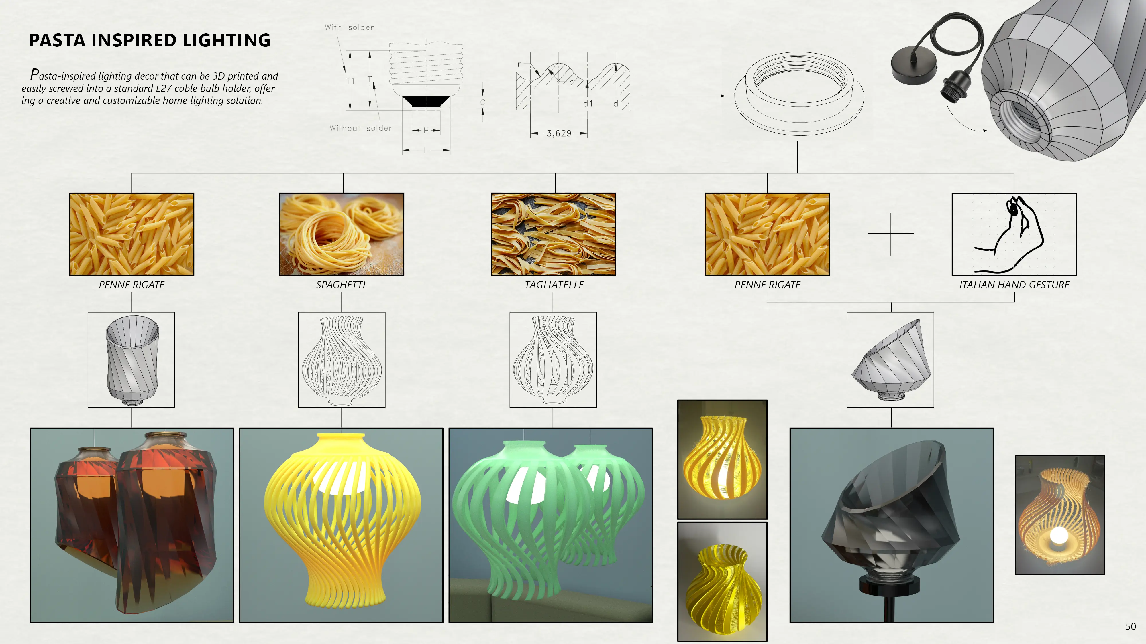 Lighting & Lamps STL Descarga - Pasta inspired lighting for E27 screw ...