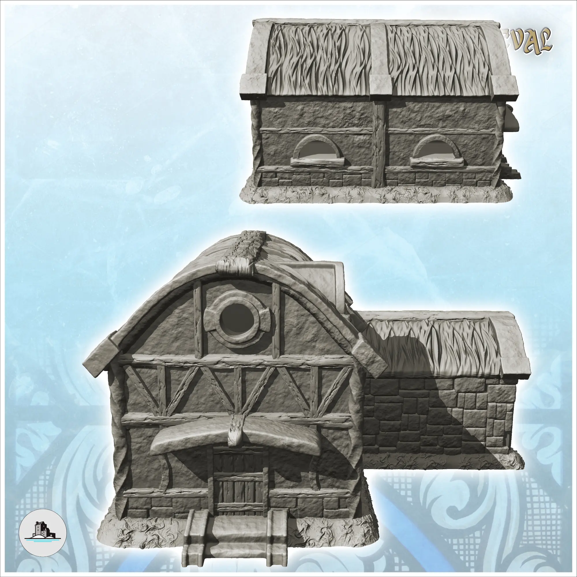 Medieval house with ladder and stable for animals (8) - mini | 3D ...