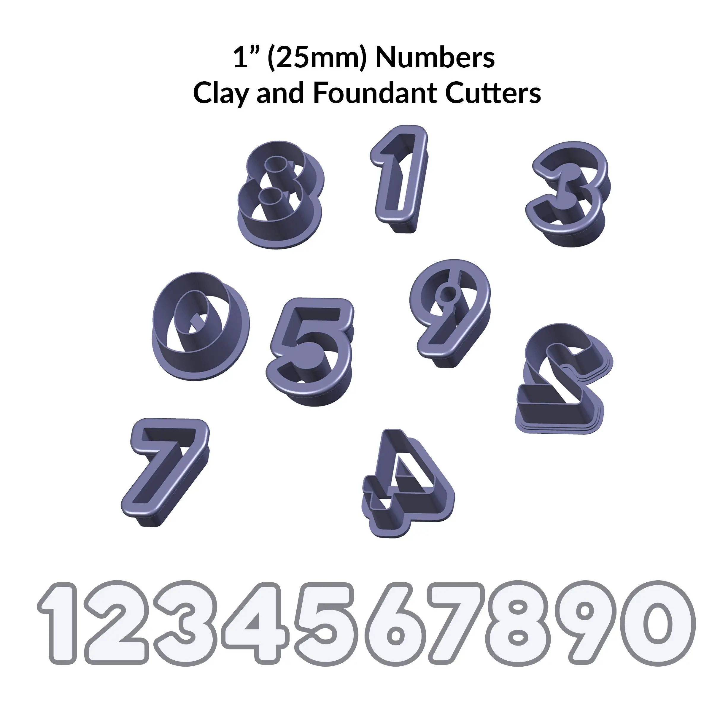 3D Printer Parts STL Download - Number cutters, 0 through 9, 25mm (1 ...