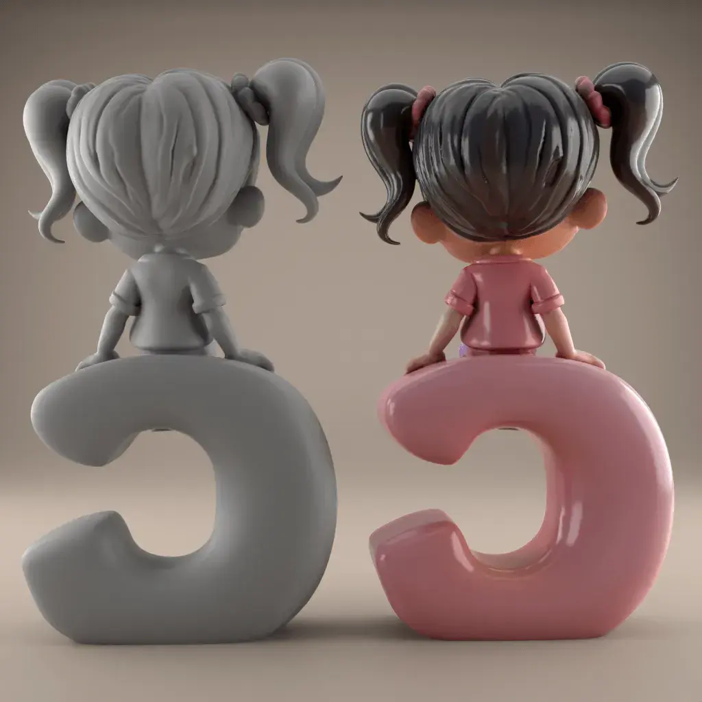 Home Decorations & Ornaments STL Download - Cute Girl Sitting on Letter C STL – 3D Model for ...