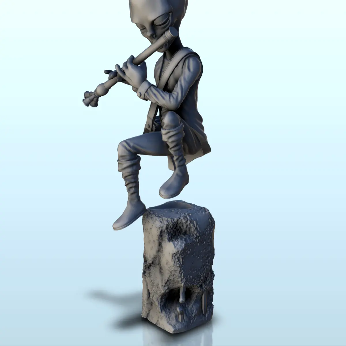 Characters & Creatures STL Download - Alien flute player on stone (18 ...