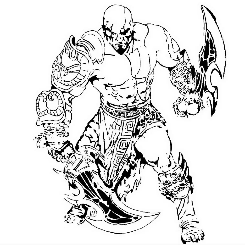 Free Characters & Creatures STL Download - Kratos stencil 3by SMT_M 🦊