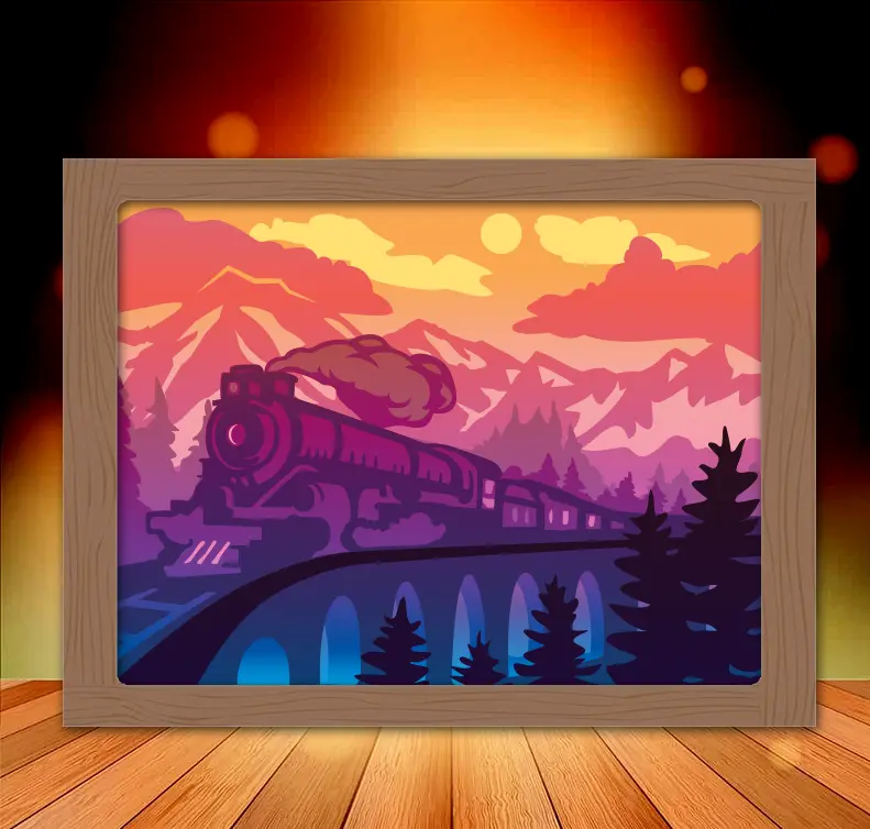 Home Decorations & Ornaments STL Download - Old Train lightbox (shadow ...