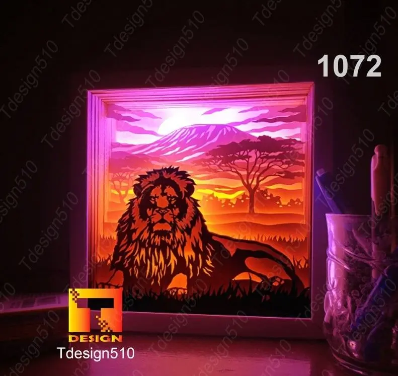 Home Decorations & Ornaments STL Download - lion lightbox (shadow box ...