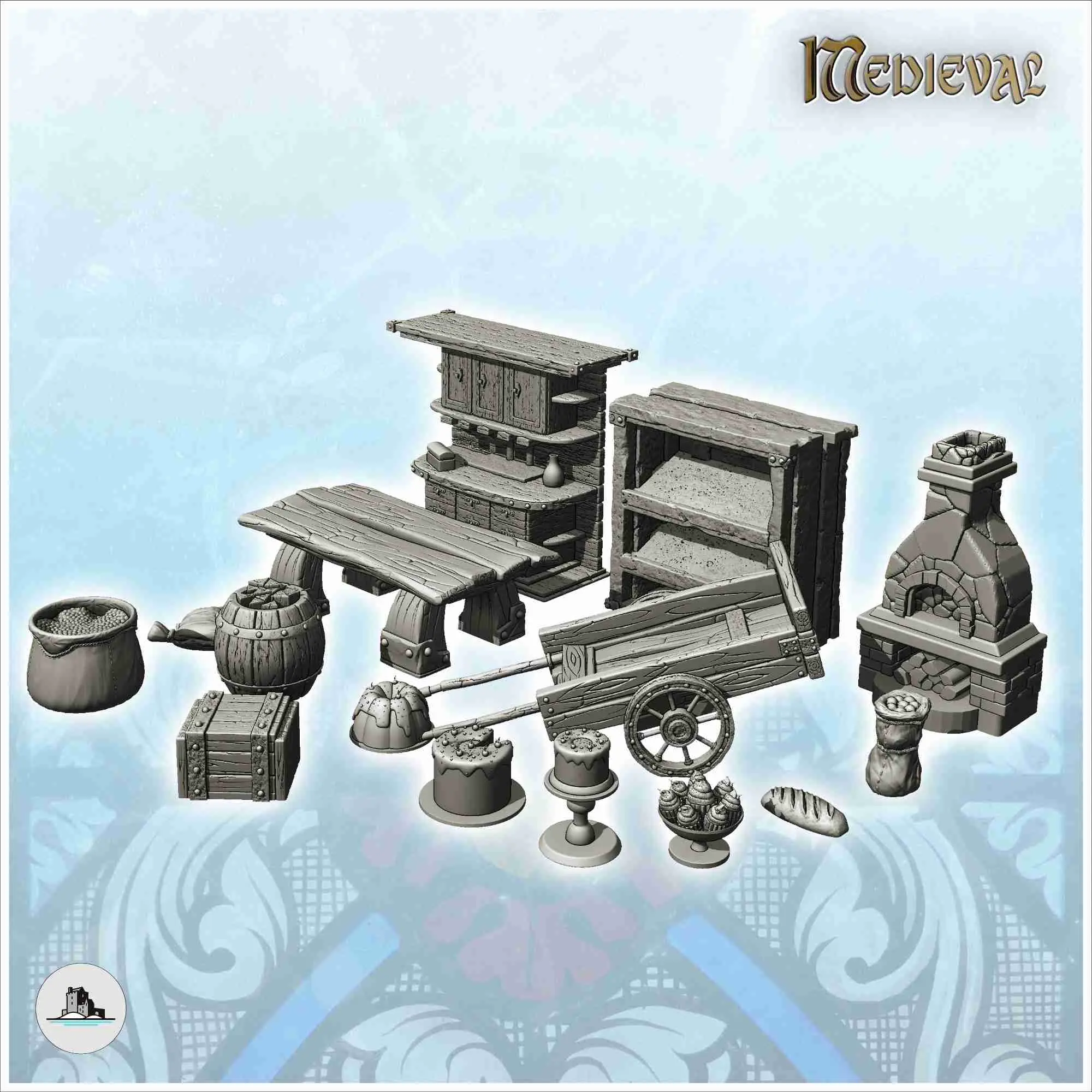 Other STL Download - Bakery interior set with fireplace and shelves (2 ...