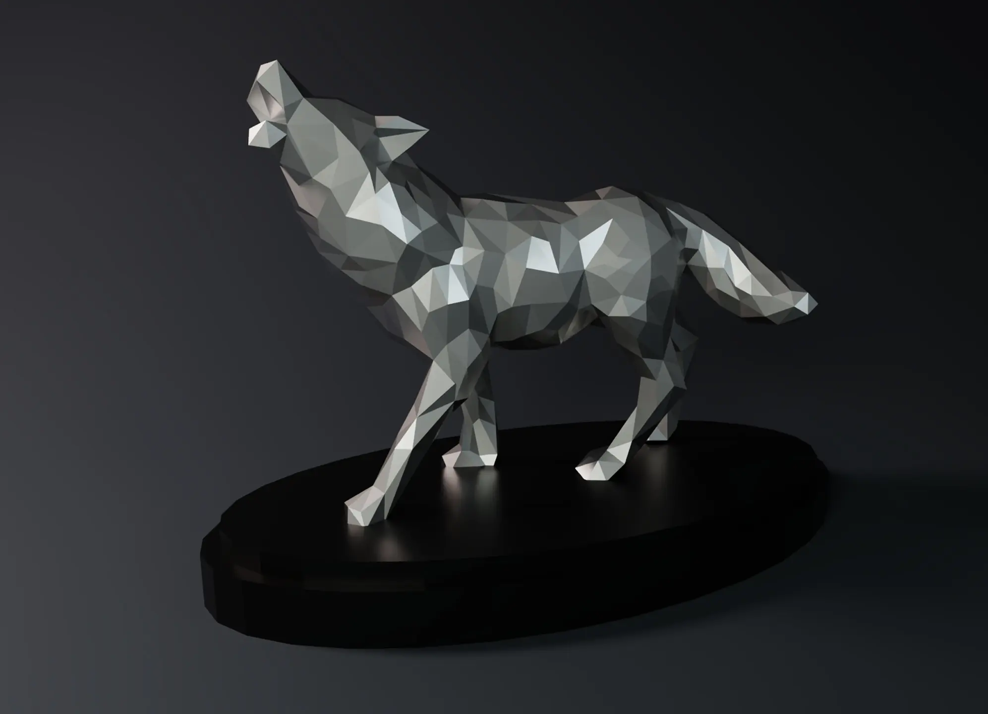 Sculptures & Artworks STL Download - LOW POLY WOLF STATUEby César_Cruz
