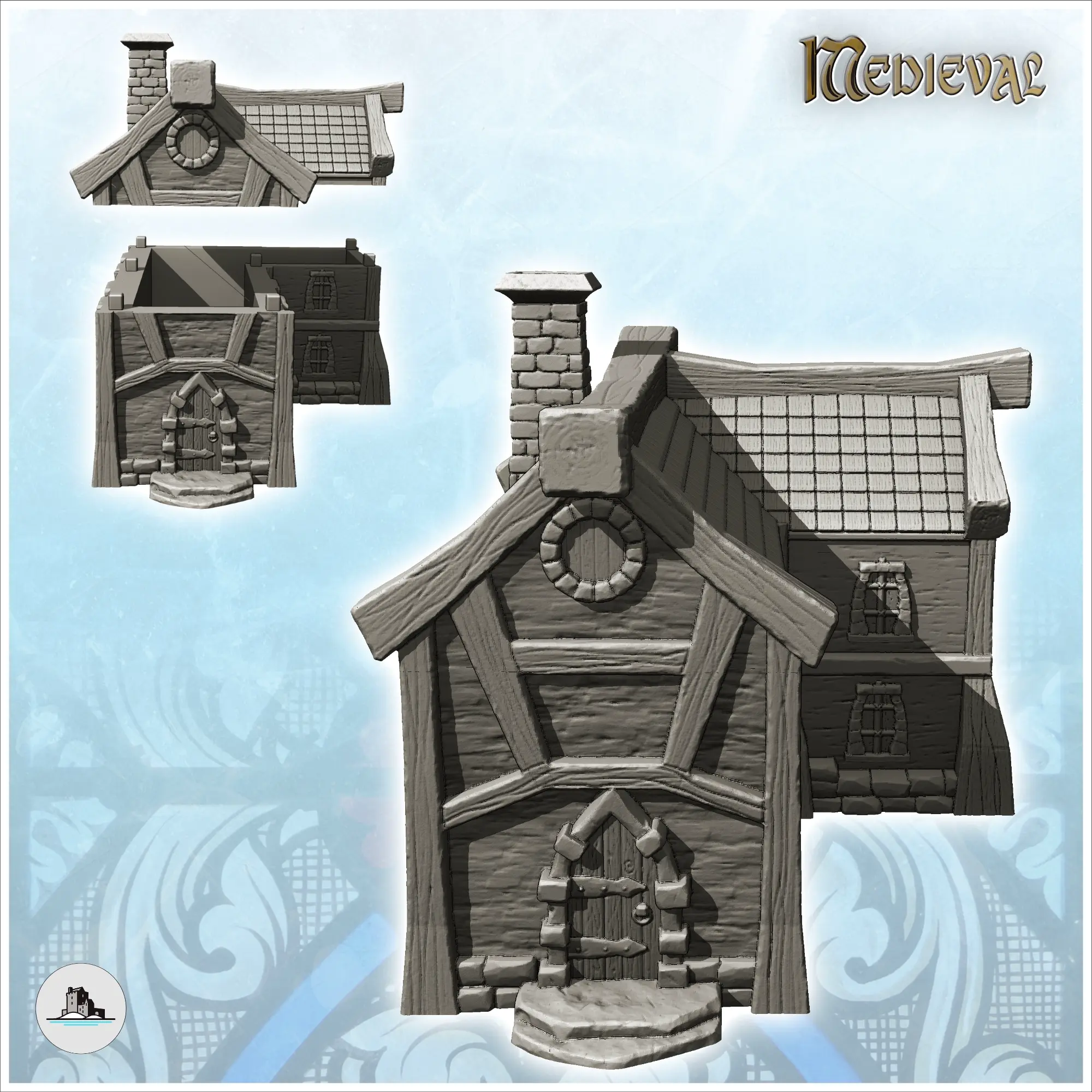 Other STL Download - Medieval corner house with fireplace and round ...