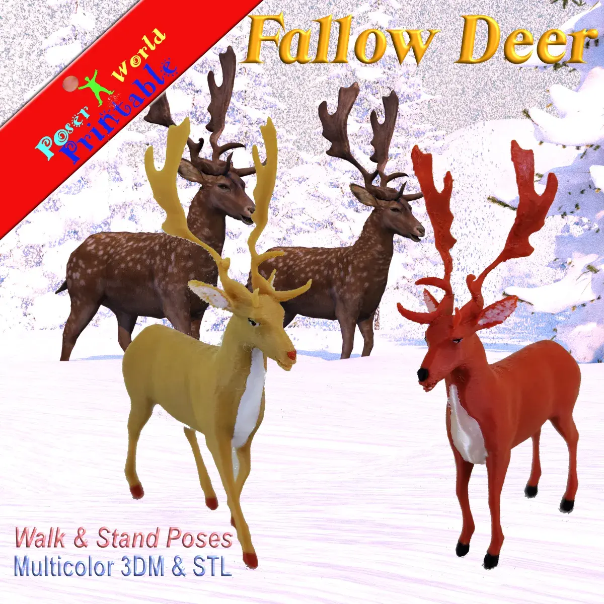 3D Printer Files | 3MF File | Fallow Deer 2 Figurine Poses; Walking and ...