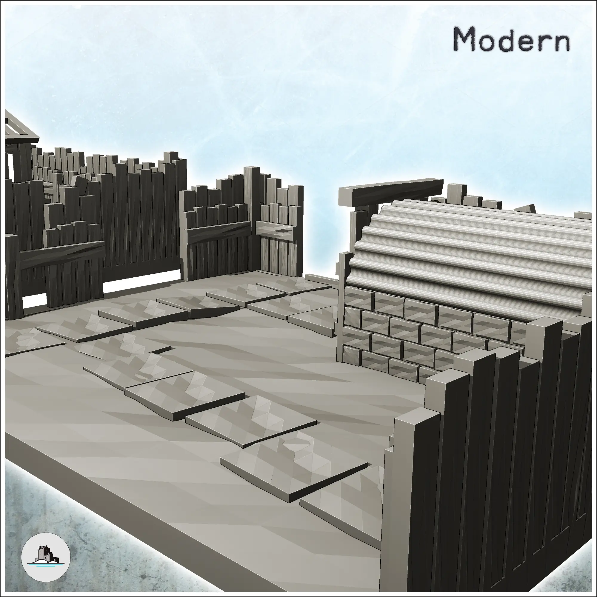 Set of four garden installations with wooden walls and huts | 3D models ...