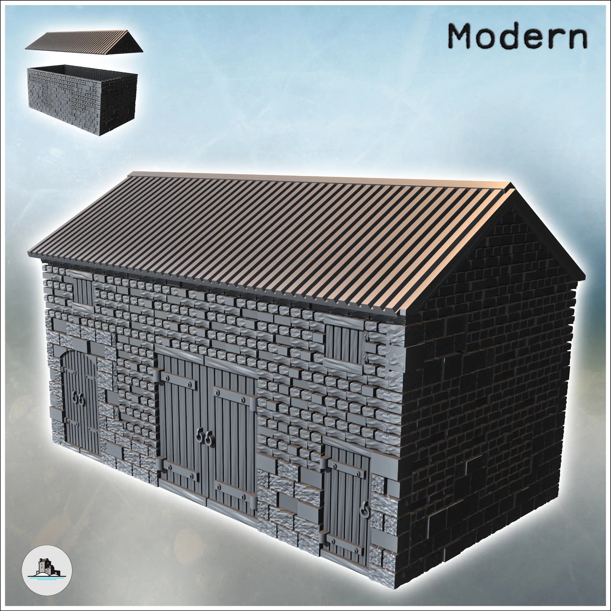 Other STL Download - Large stone farm stable with a tin roof and wooden ...