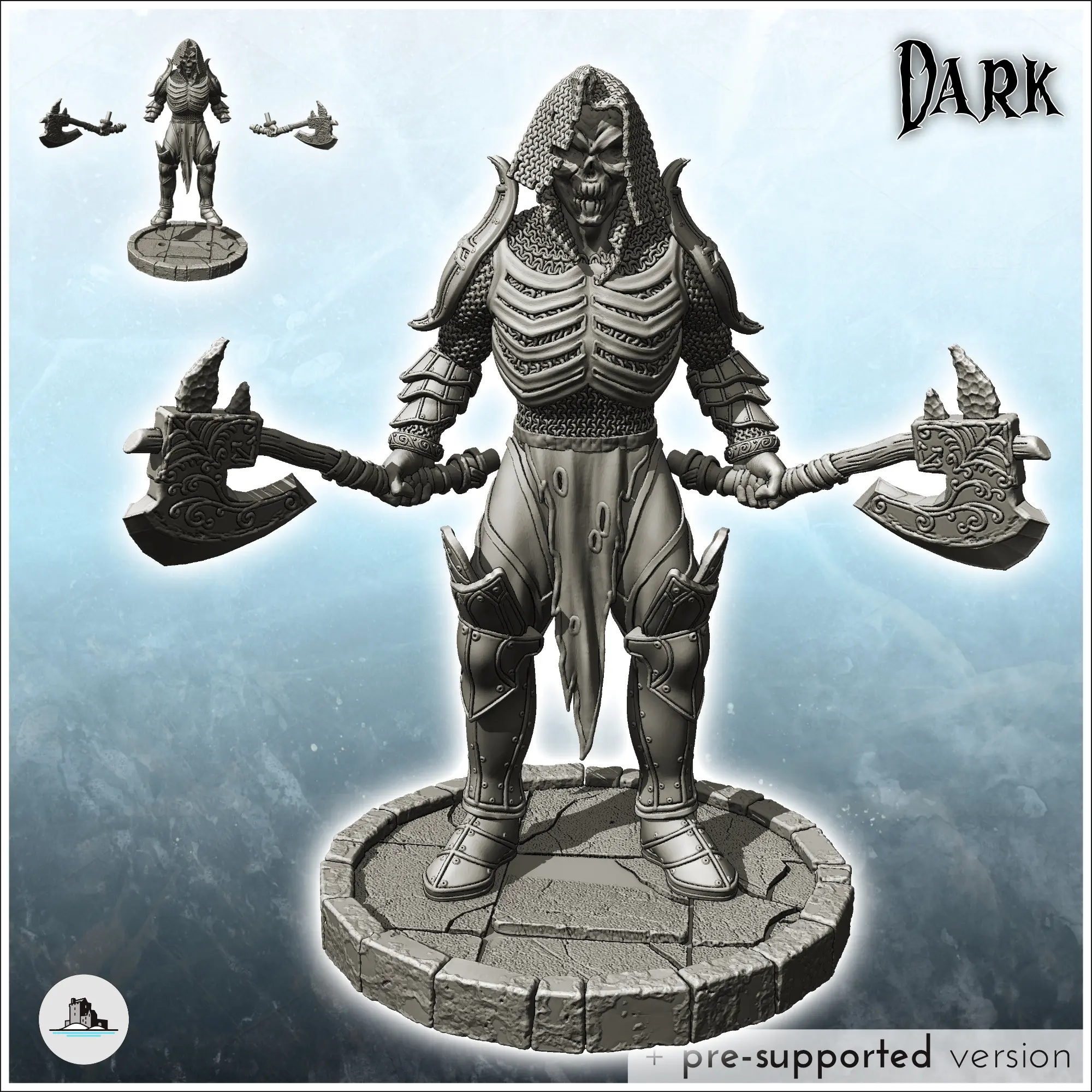 Characters & Creatures STL Download - Skeleton warrior with two axes ...