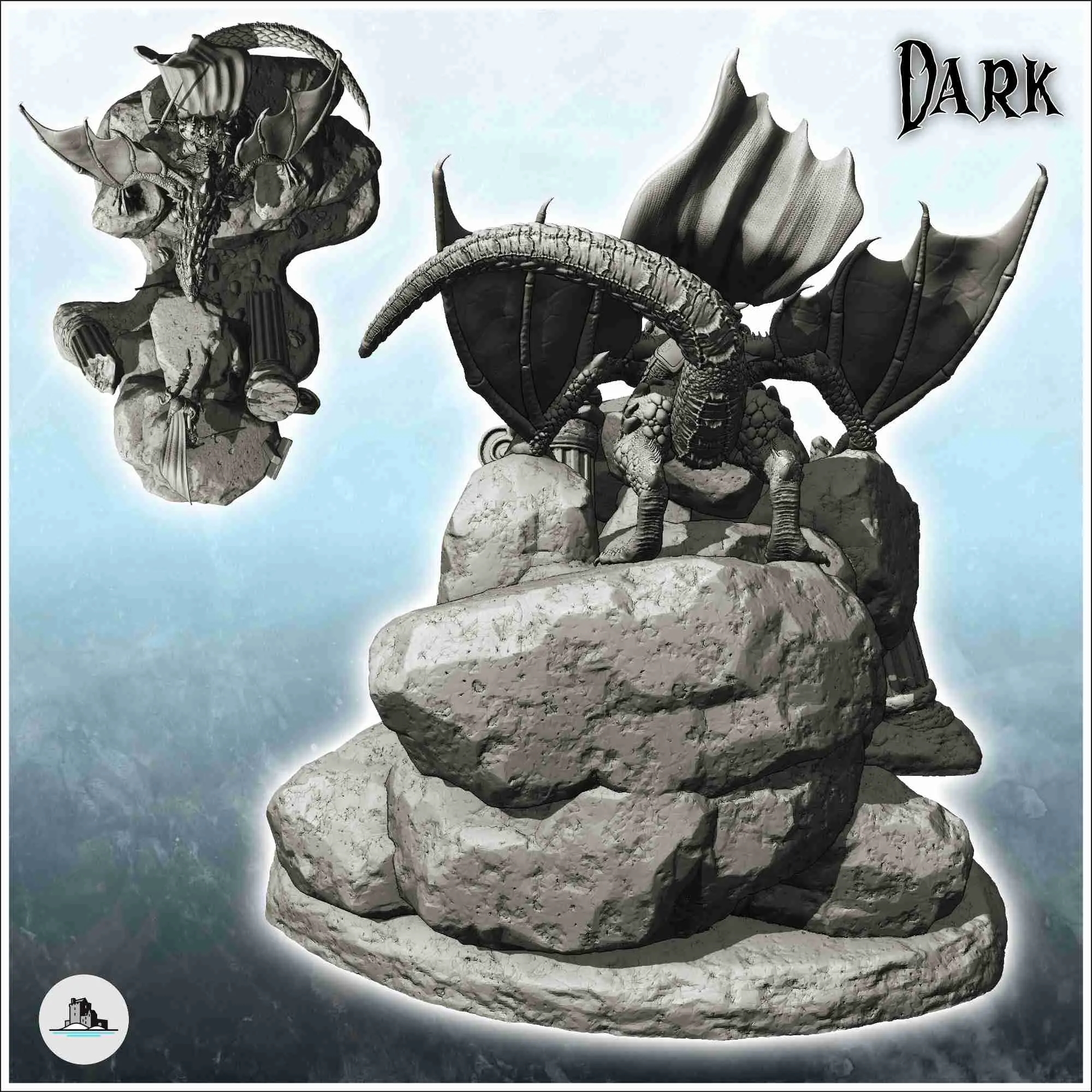 Knight with sword fighting an evil warrior on dragon, with a | 3D ...