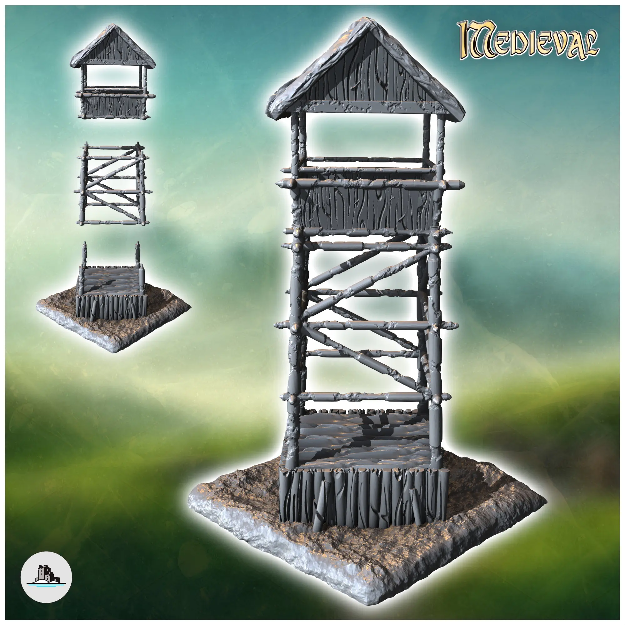 Other STL Download - Medieval wooden post on platform with guard post ...
