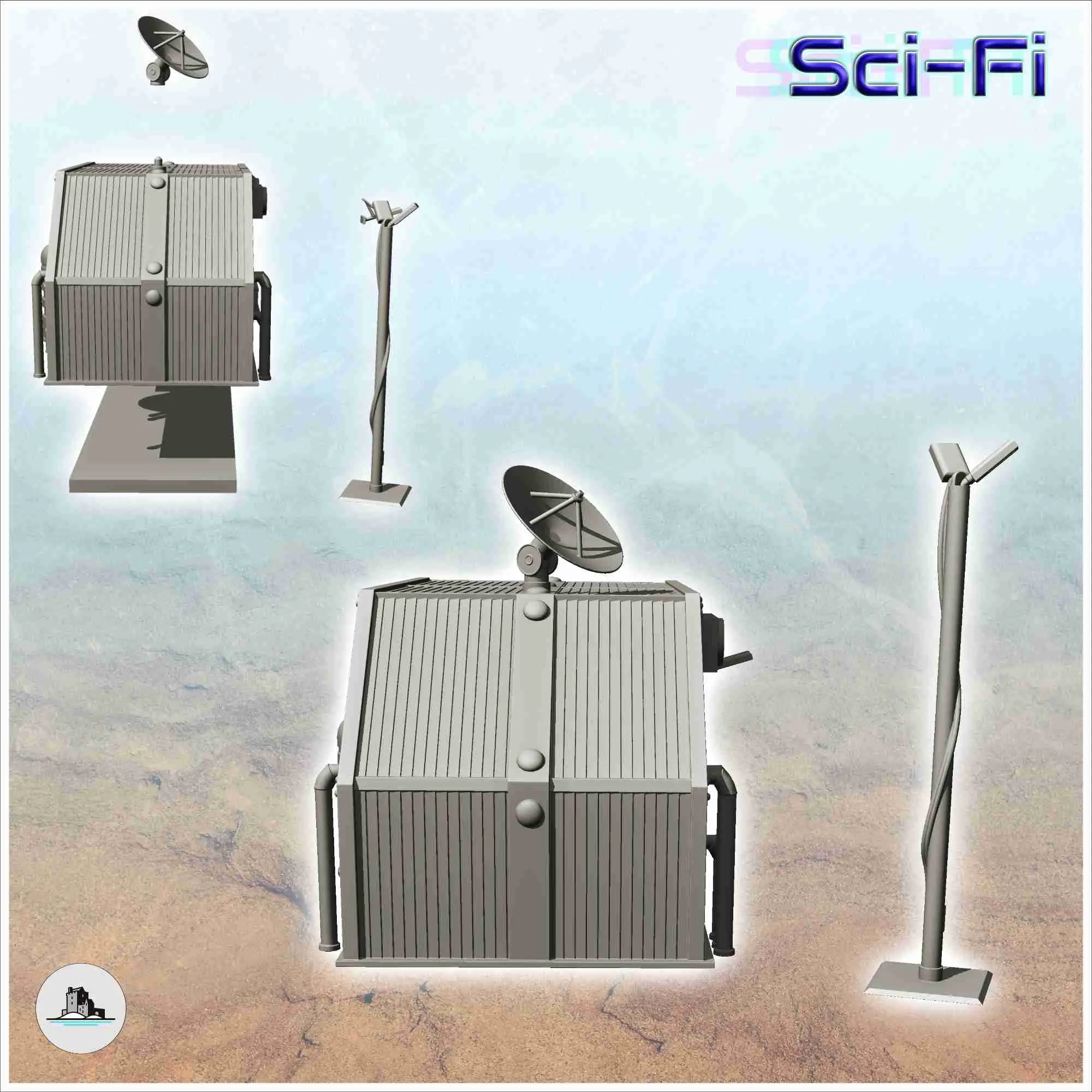 Props & Terrain STL Download - Futuristic command post with antenna and ...