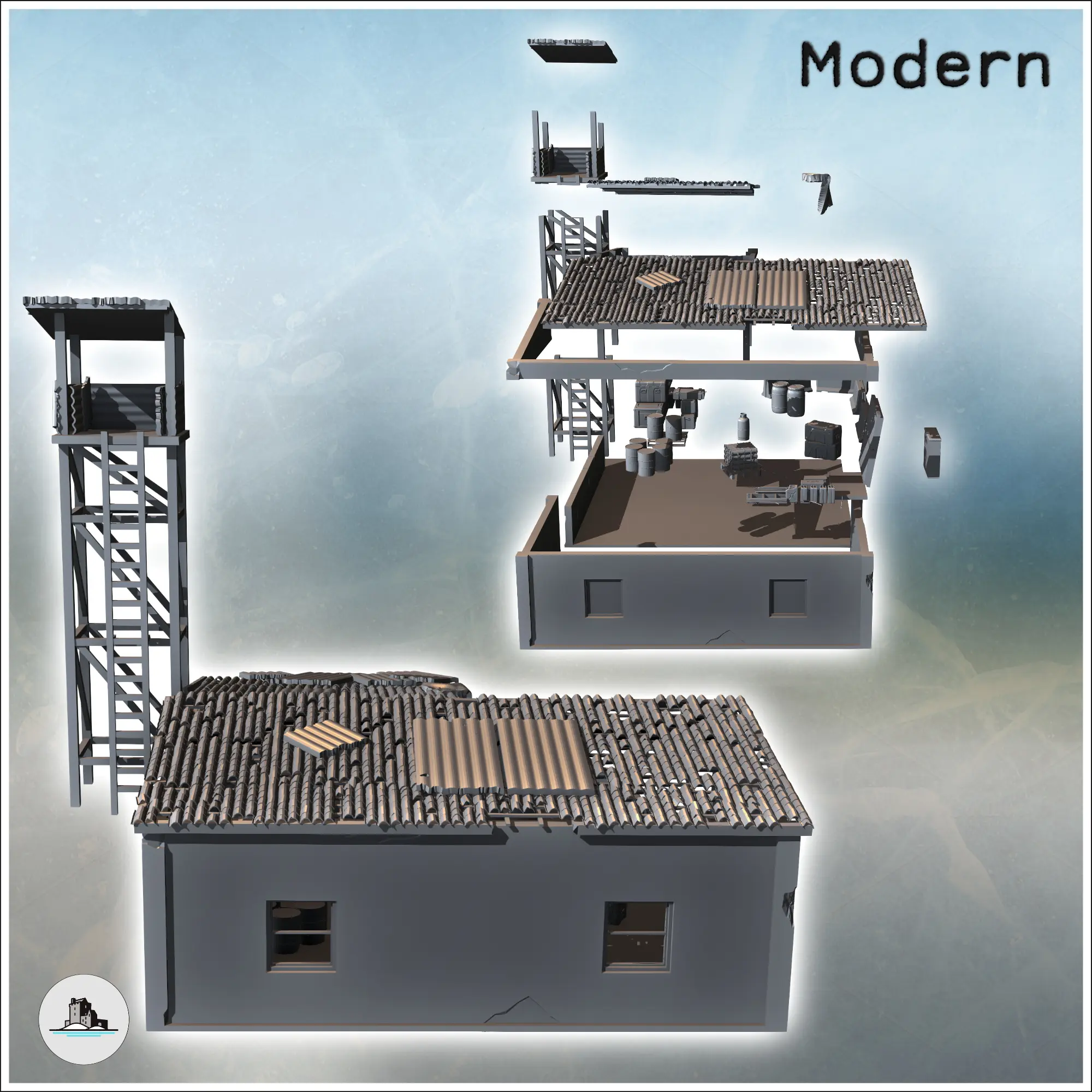 Outpost with storage sheds and surveillance tower (12) - min | 3D ...