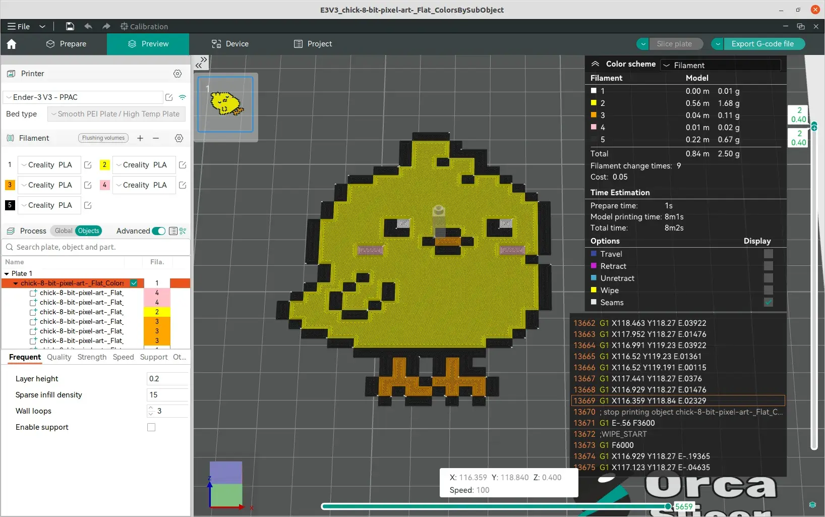 3D Printer Files | 3MF File | chick-8-bit-pixel-art, 5 colors (by sub ...