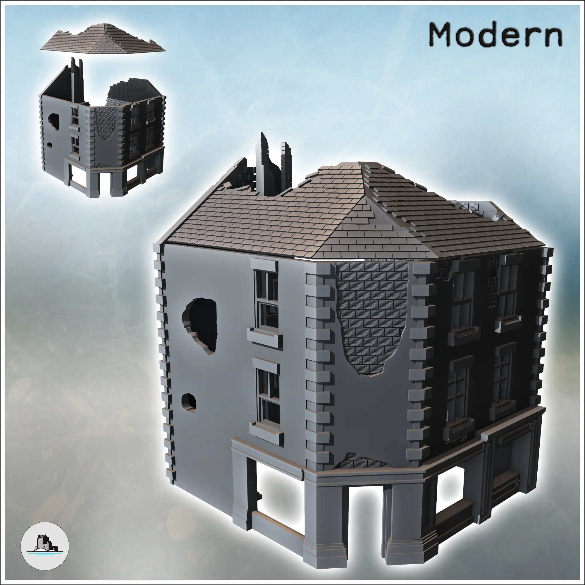 Miniatures STL Download - Corner ruin building with three-sided roofby ...