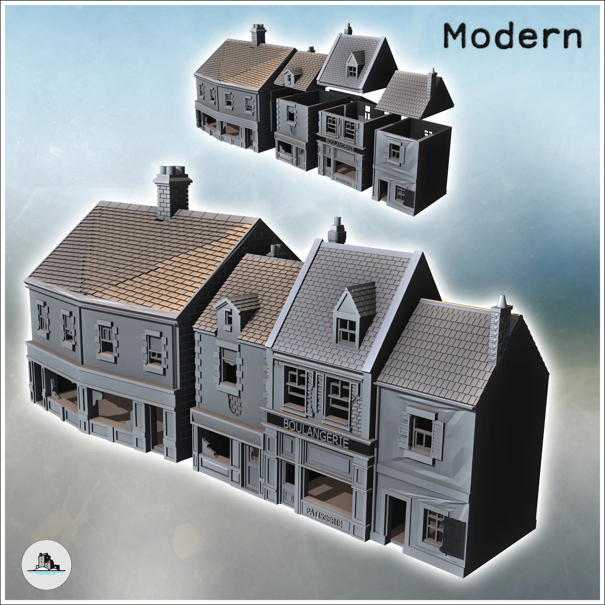 Other STL Download - Set of four modern buildings with French bakery ...
