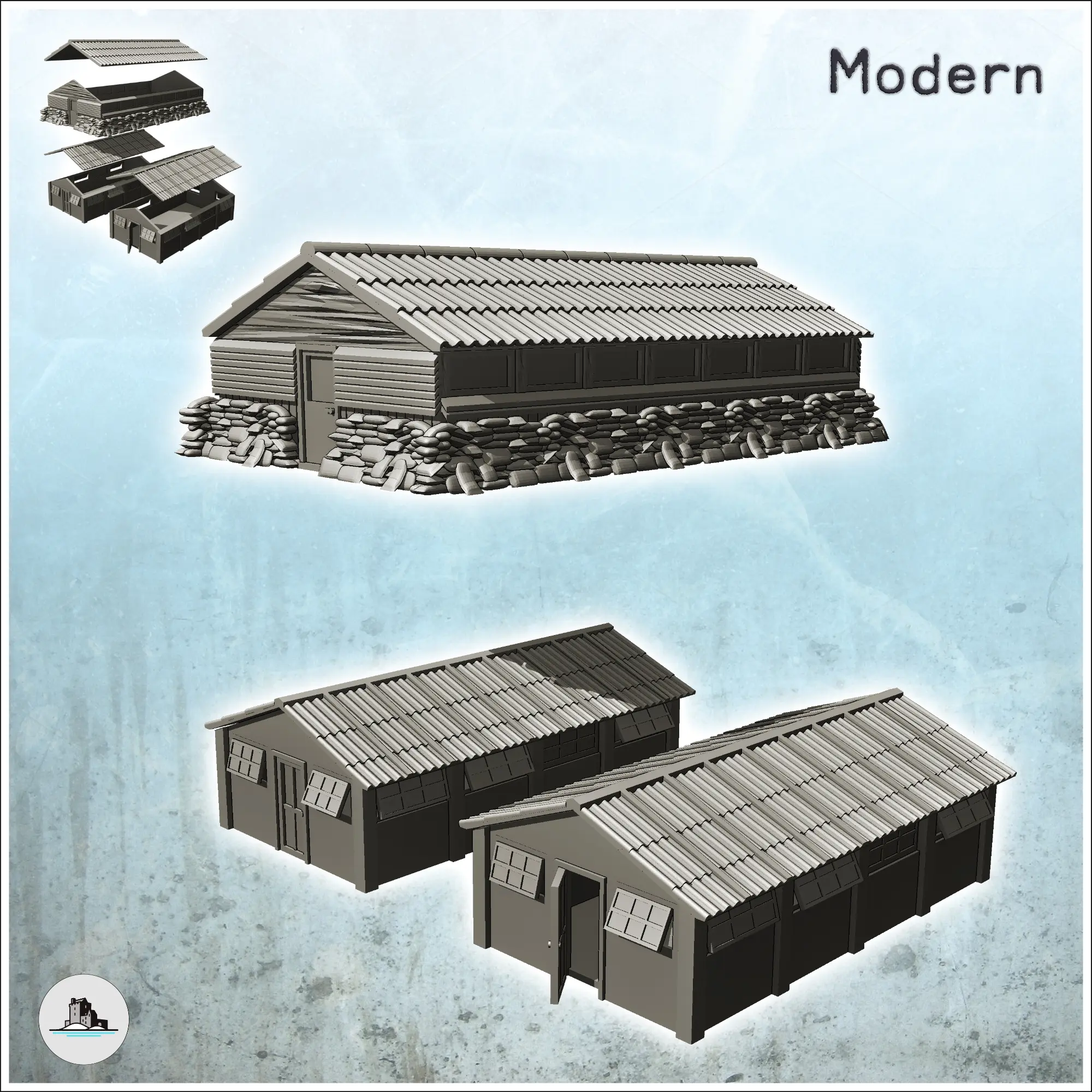 Set of three modern military barracks (1) - miniatures warha | 3D ...