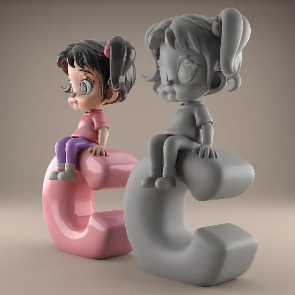 Home Decorations & Ornaments STL Download - Cute Girl Sitting on Letter C STL – 3D Model for ...