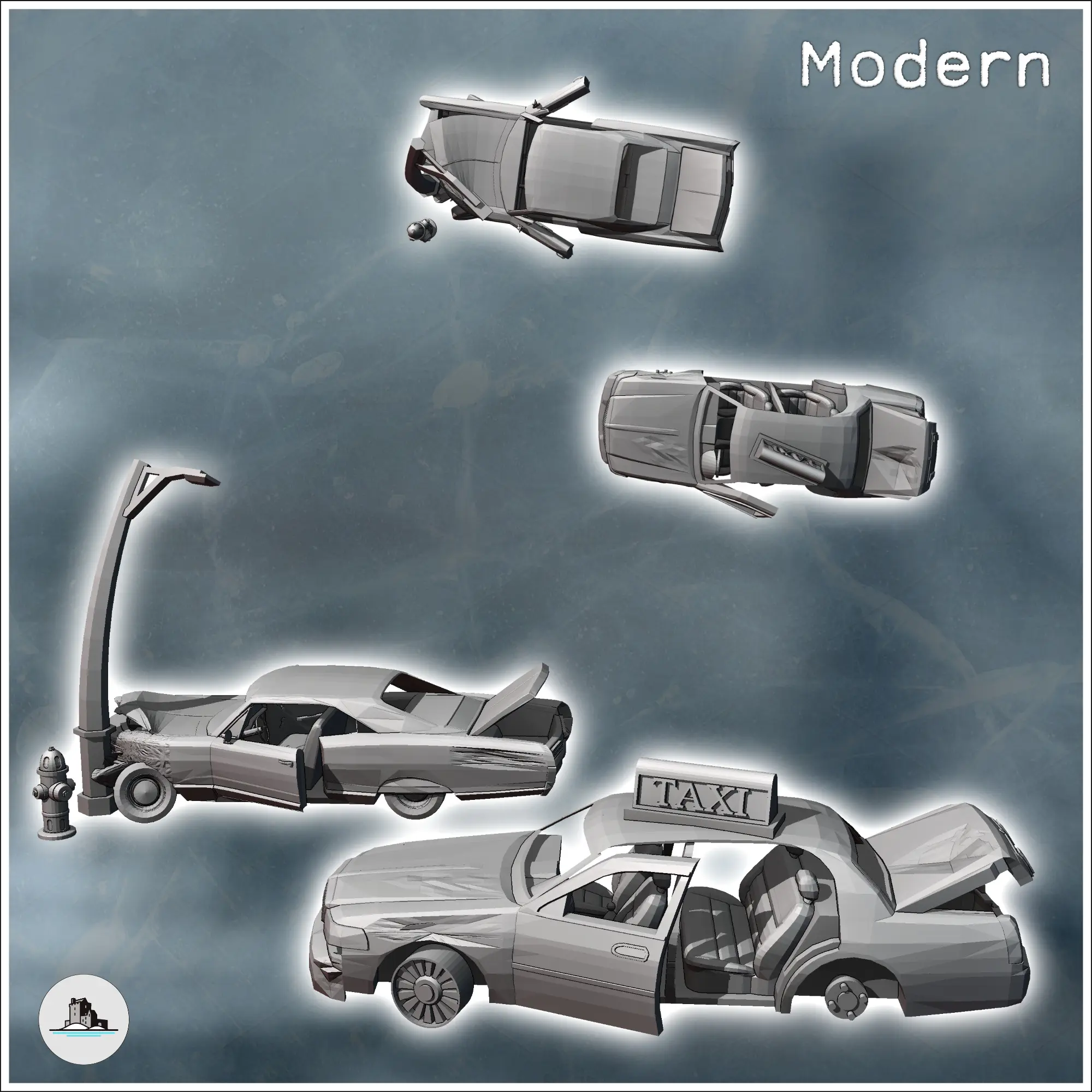 Other STL Download - Set of two destroyed cars with street lamp and ...