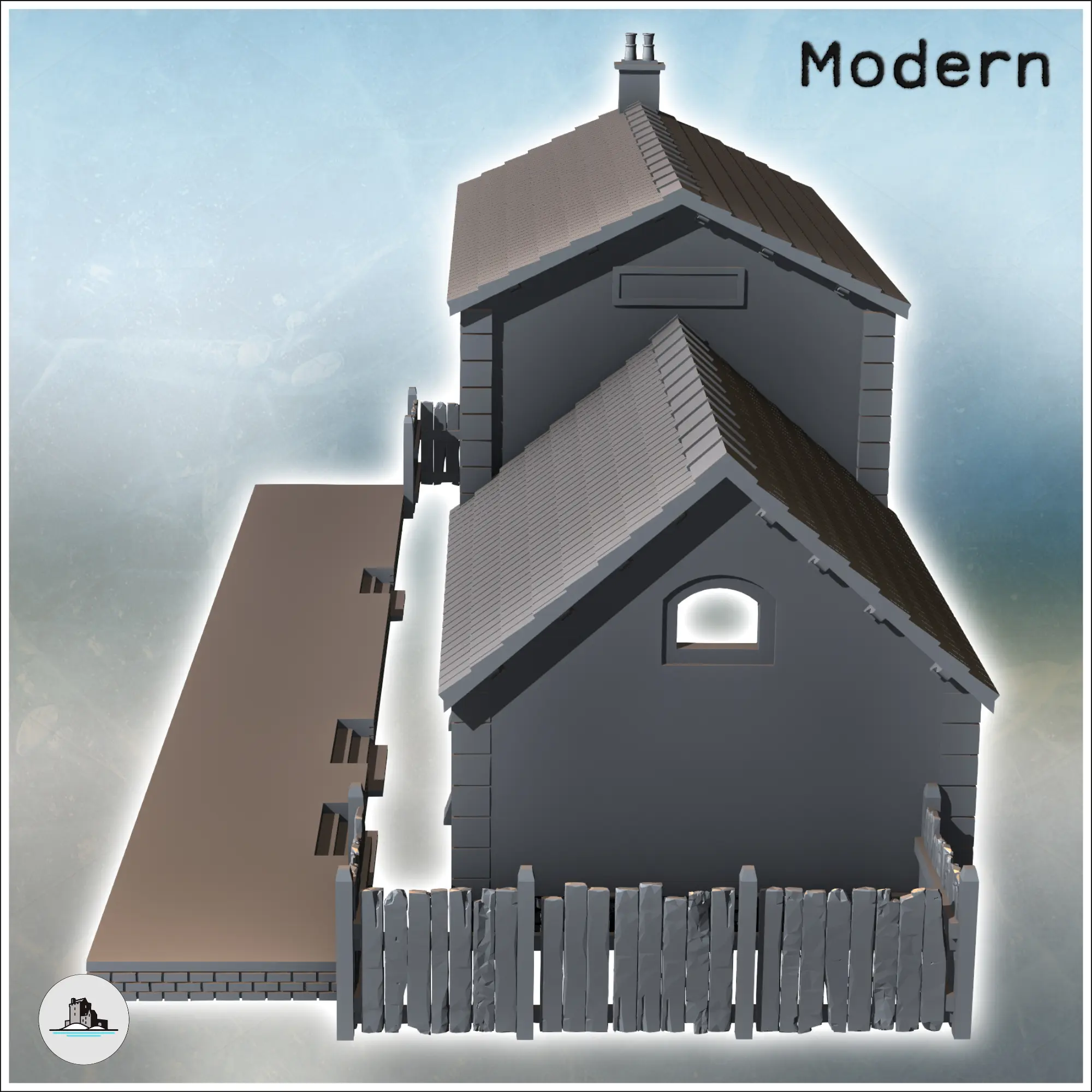 Railway station with annex building and wooden fence (intact | 3D ...