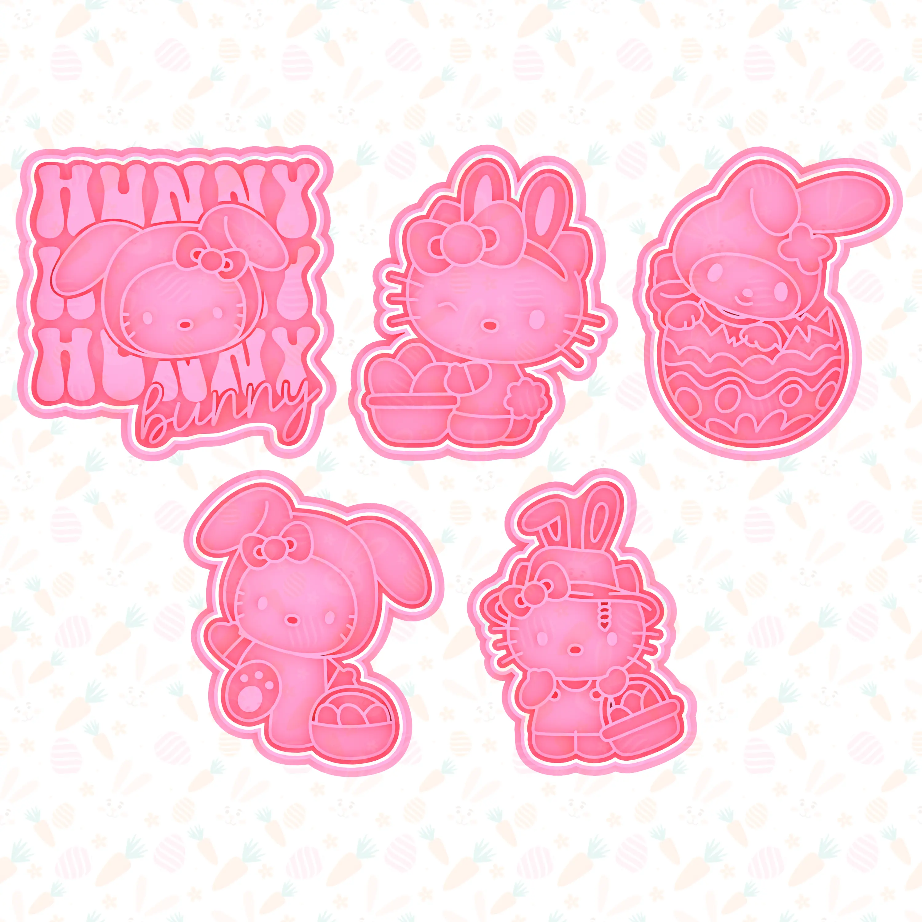 Construction Toys STL Download - Hello kitty easter cookie cutter set of 5by Mira3D