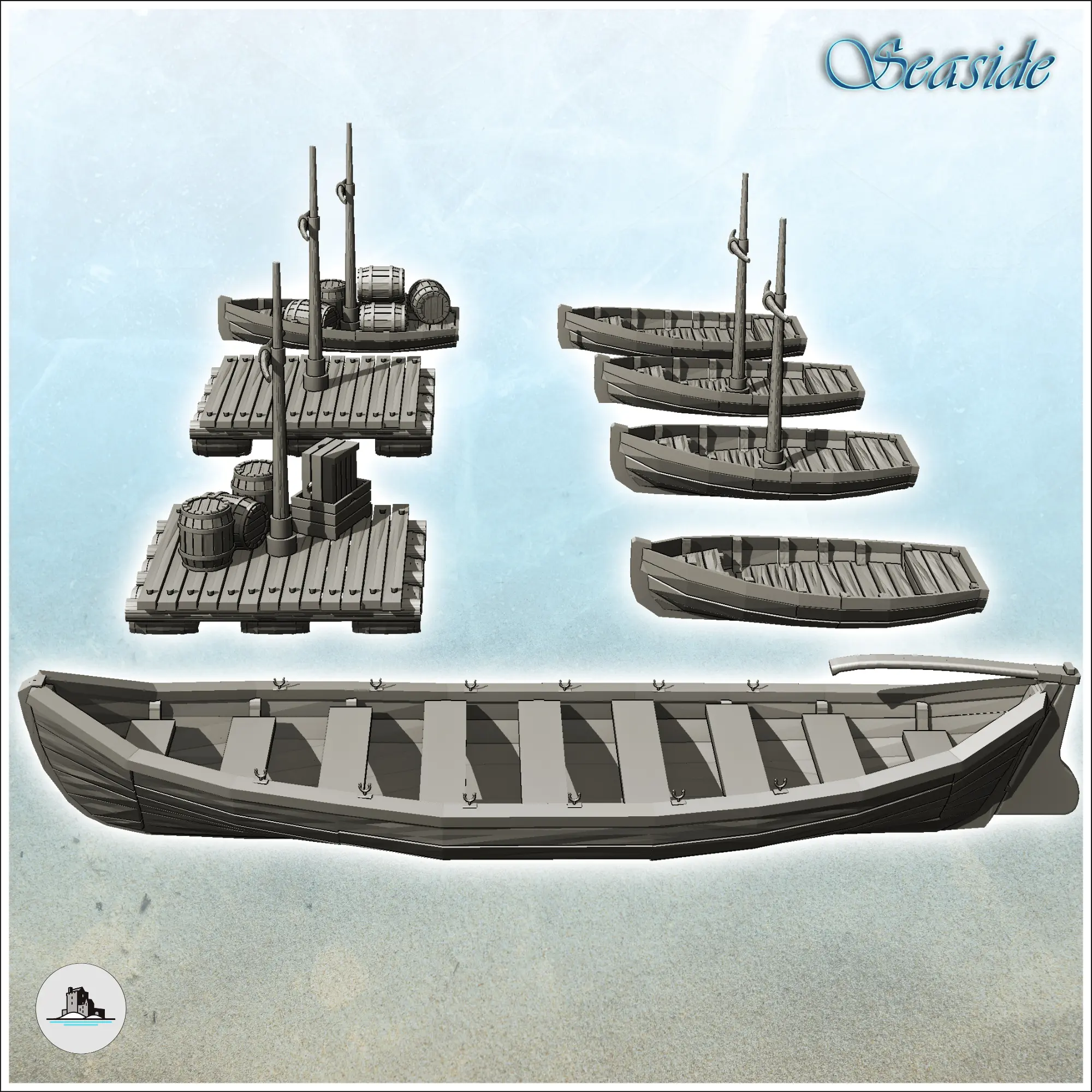 Other STL Download - Set of medieval wooden boats with rowing boats and ...