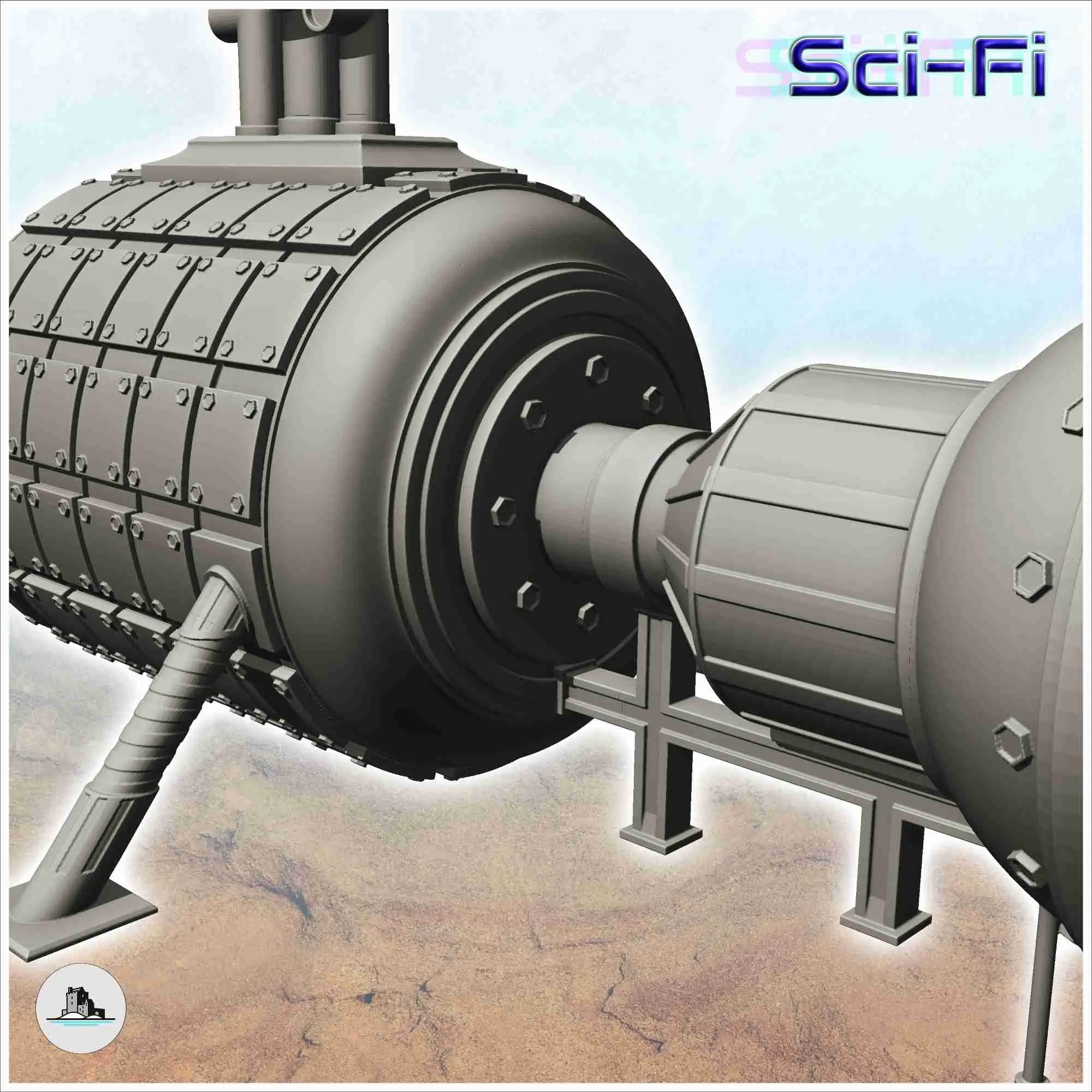 Futuristic base module with pipes and access stairs (26) | 3D models ...