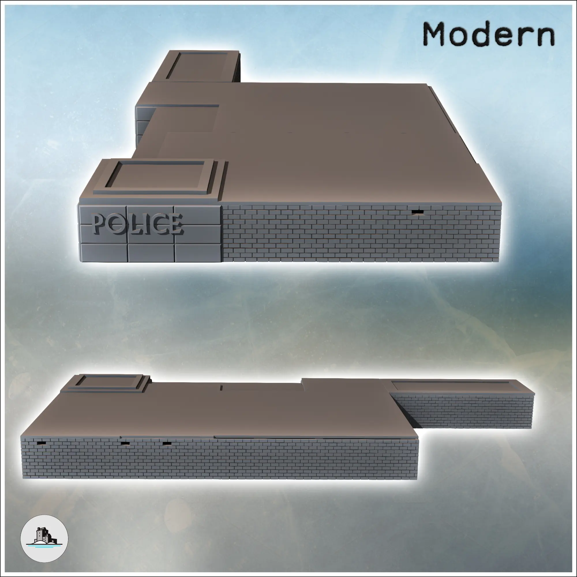 Other STL Download - Modern police station with entrance and garage for ...