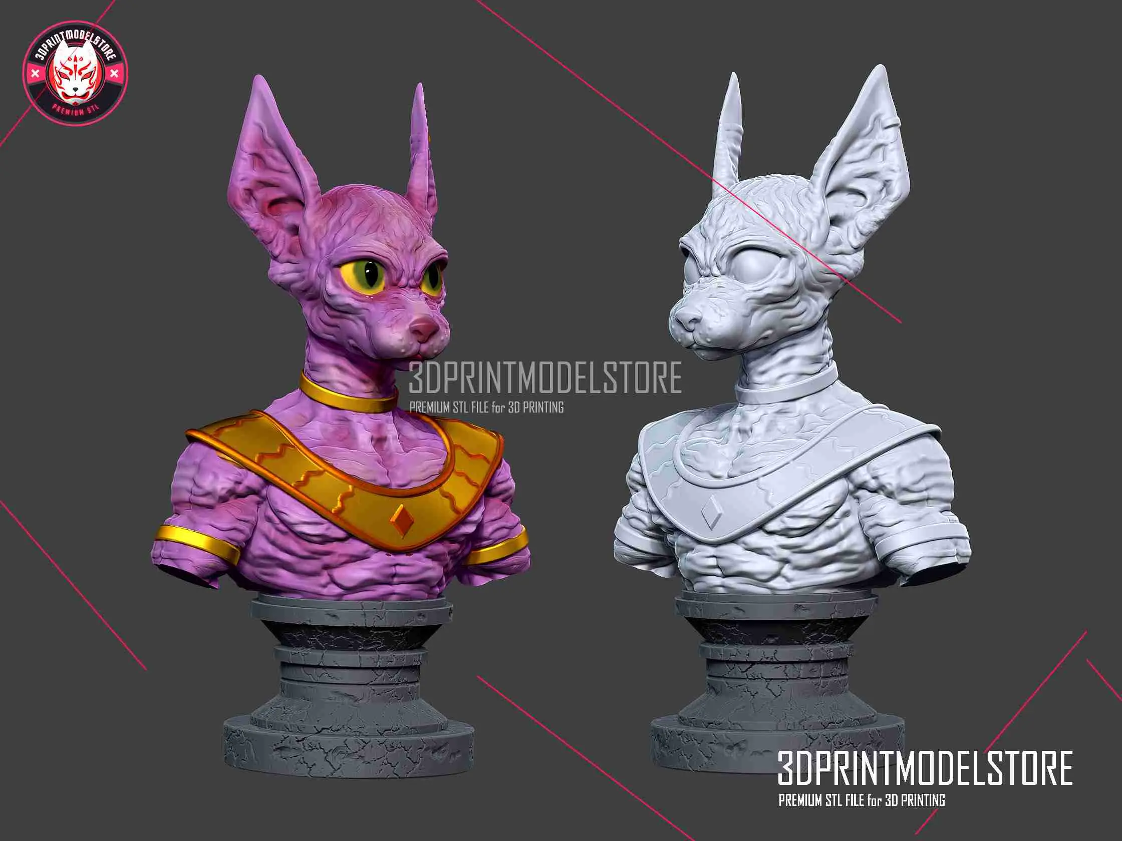Other STL Download - Beerus Sphynx Cat Miniature Bust Sculpture Toyby ...
