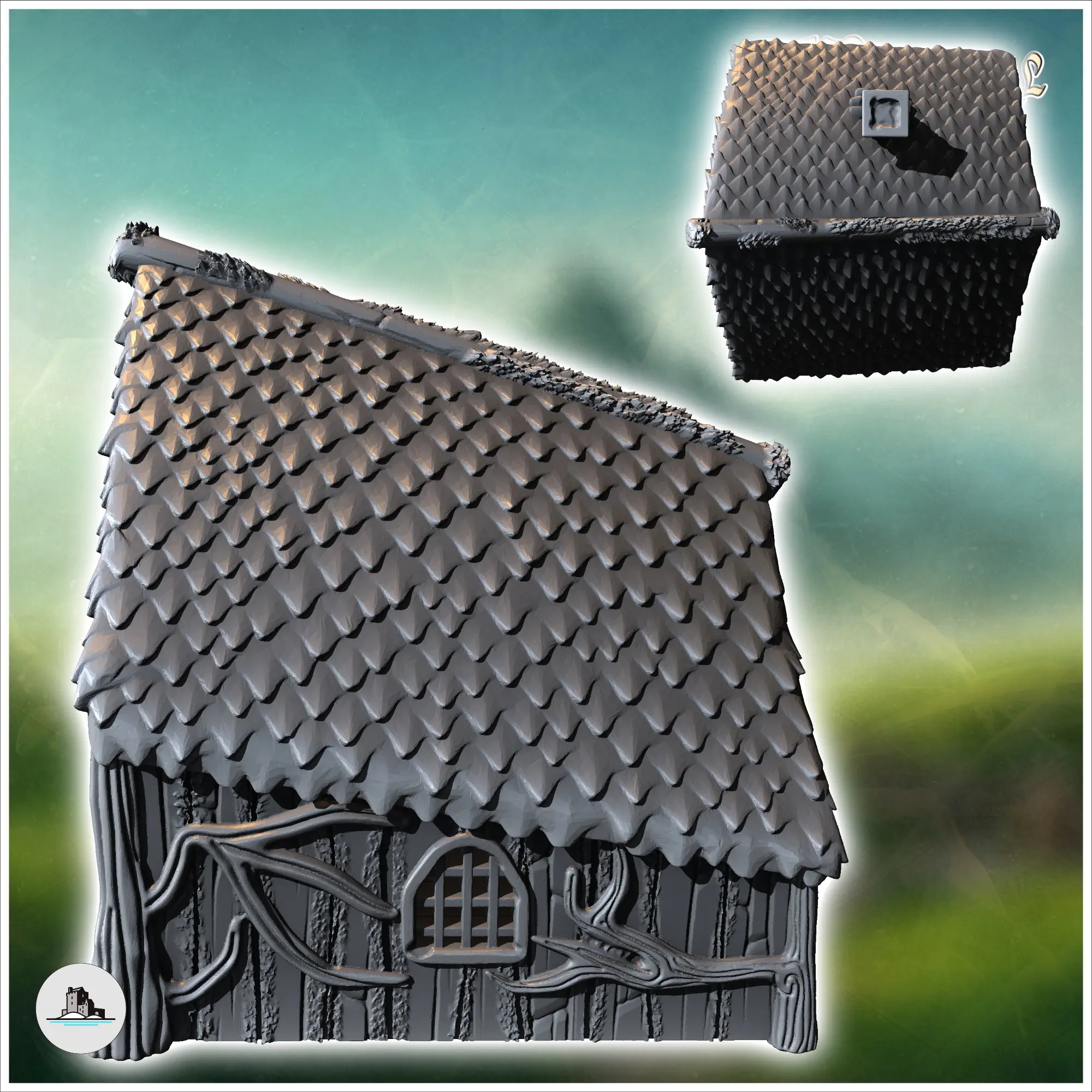 Props & Terrain STL Download - Medieval hobbit house with pitched roof ...